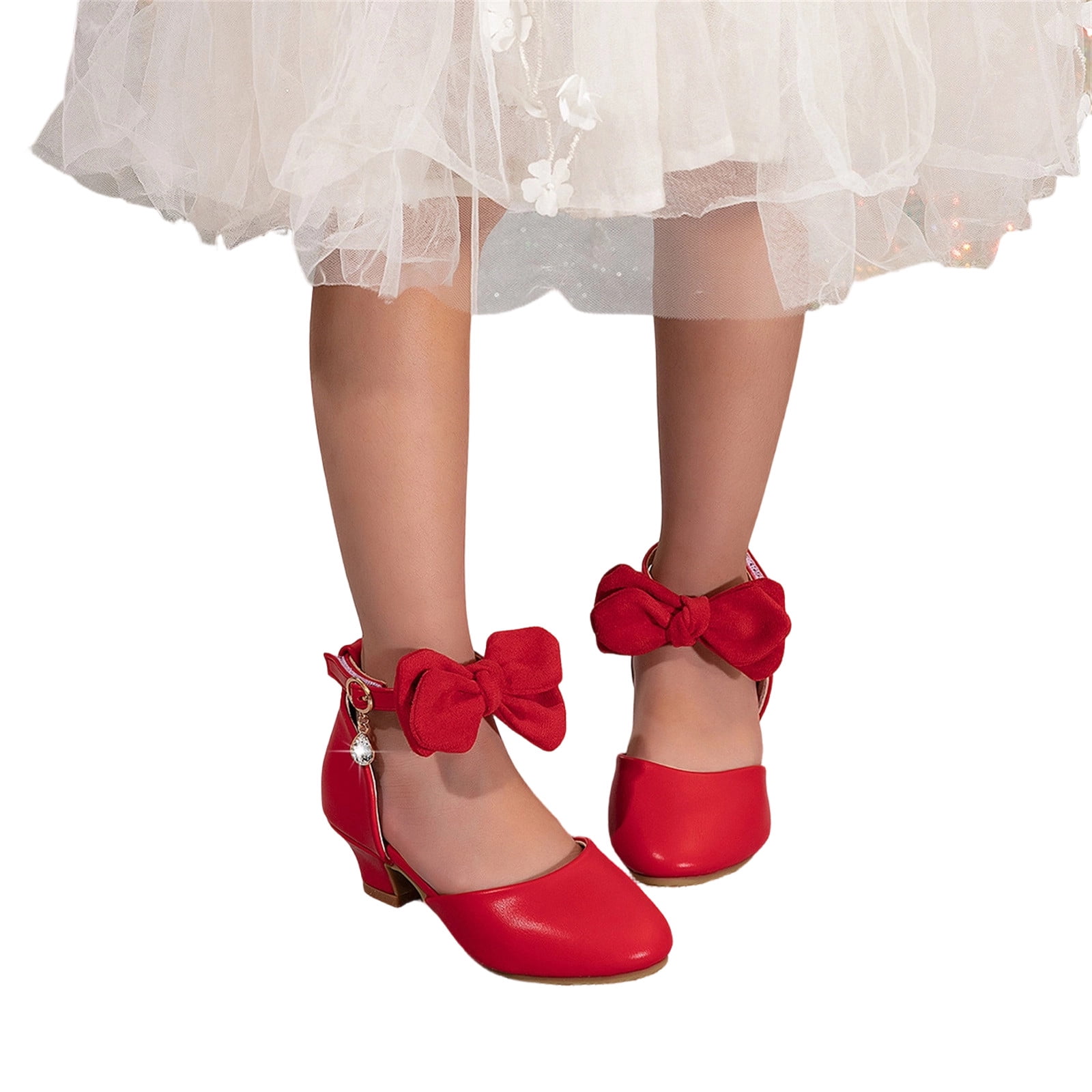 BOOMNY Girls Sandals Closed Toe Low Heels Sandals for Kids Ankle Strap ...