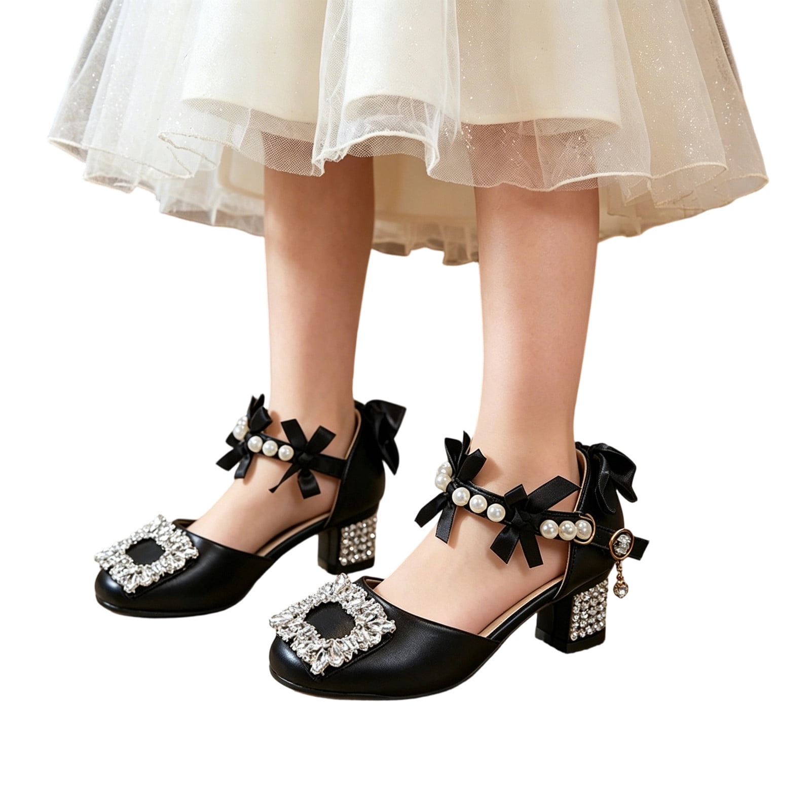 BOOMNY Girls Sandals Closed Toe Low Heels Sandals for Kids Ankle Strap ...