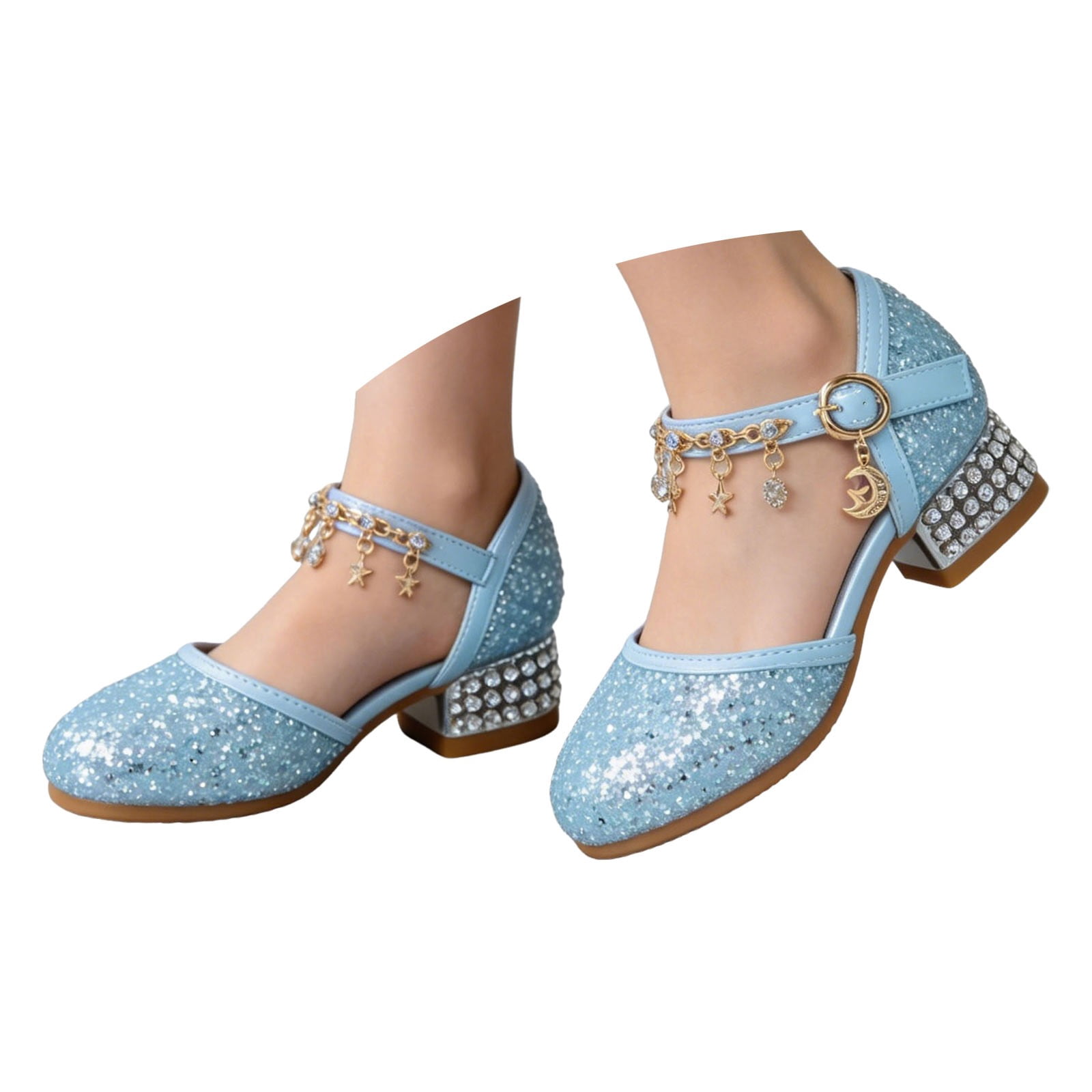 BOOMNY Girls Sandals Closed Toe Low Heels Sandals for Kids Ankle Strap ...