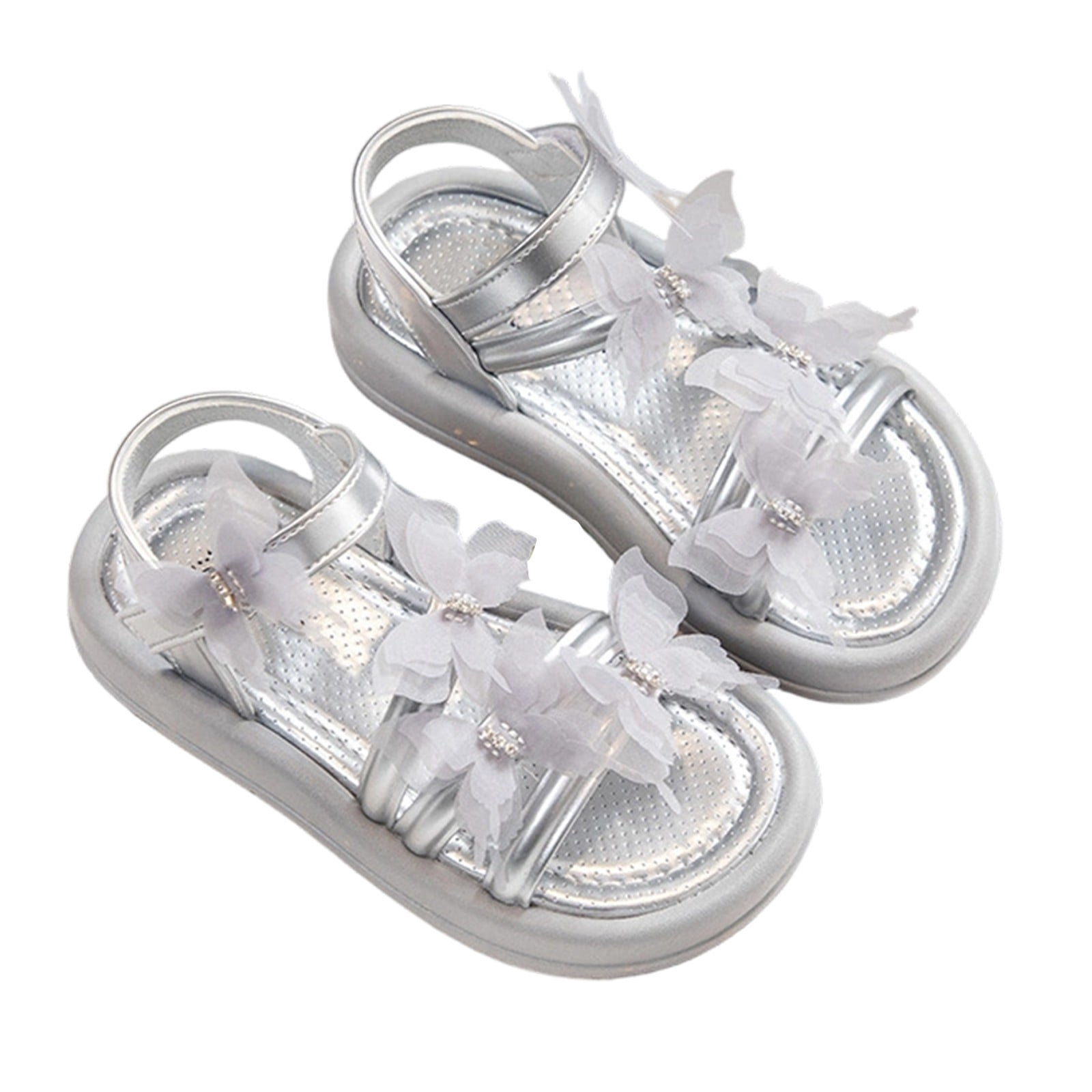 BOOMNY Girls Sandals Open Toe Flat Sandals for Kids Adjustable Strap ...
