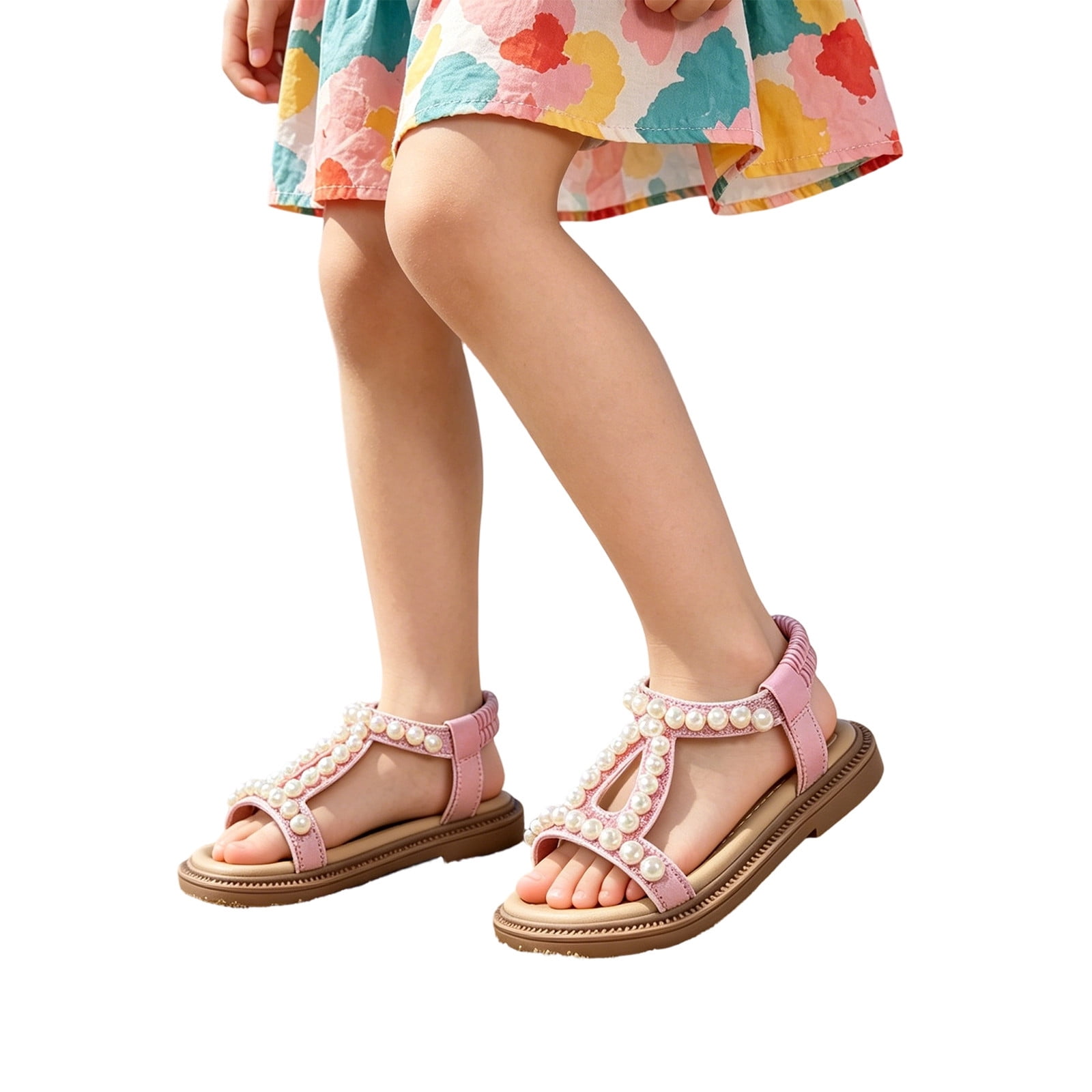 BOOMNY Girls Sandals Open Toe Flat Sandals for Kids Adjustable Strap ...