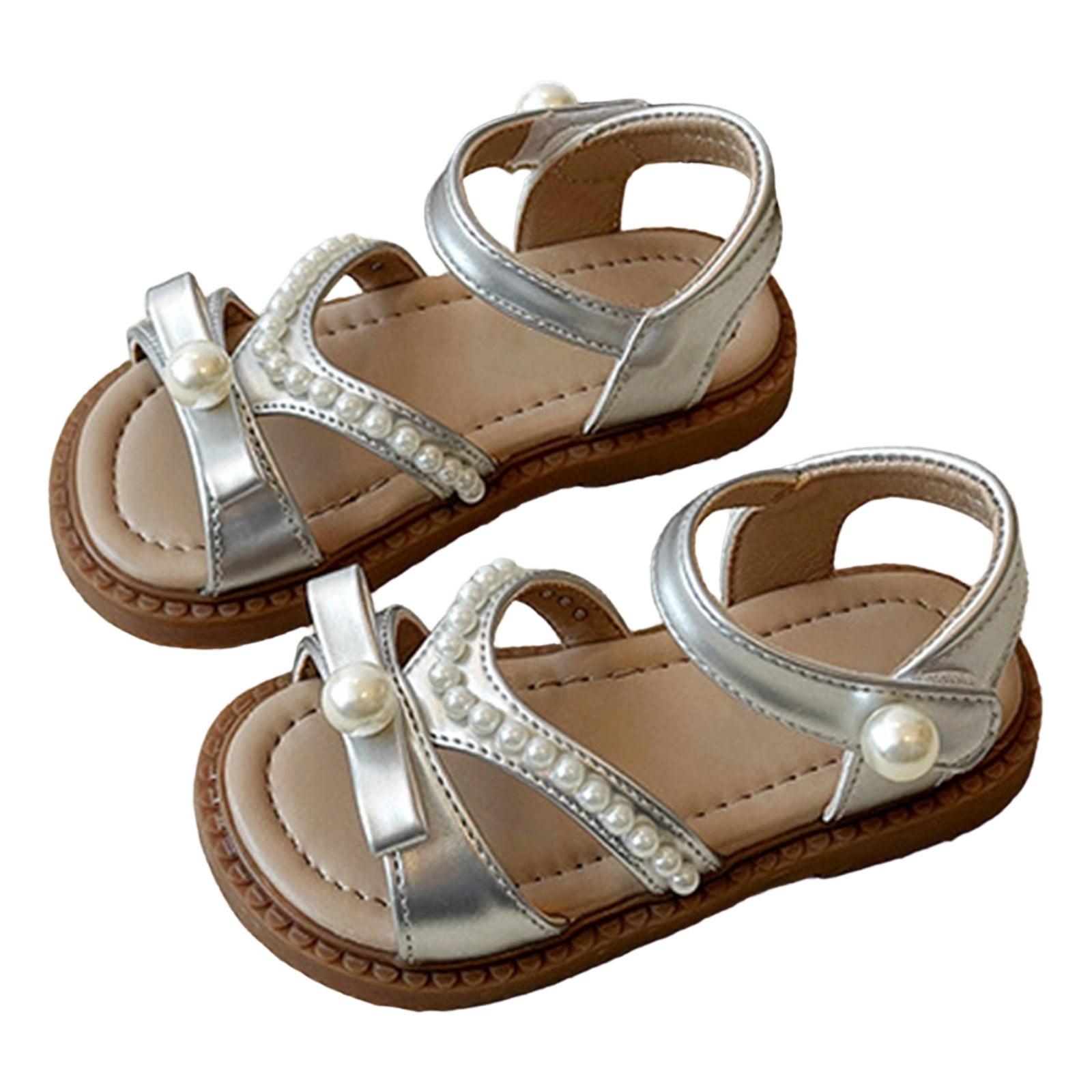 BOOMNY Girls Sandals Open Toe Flat Sandals for Kids Adjustable Strap ...