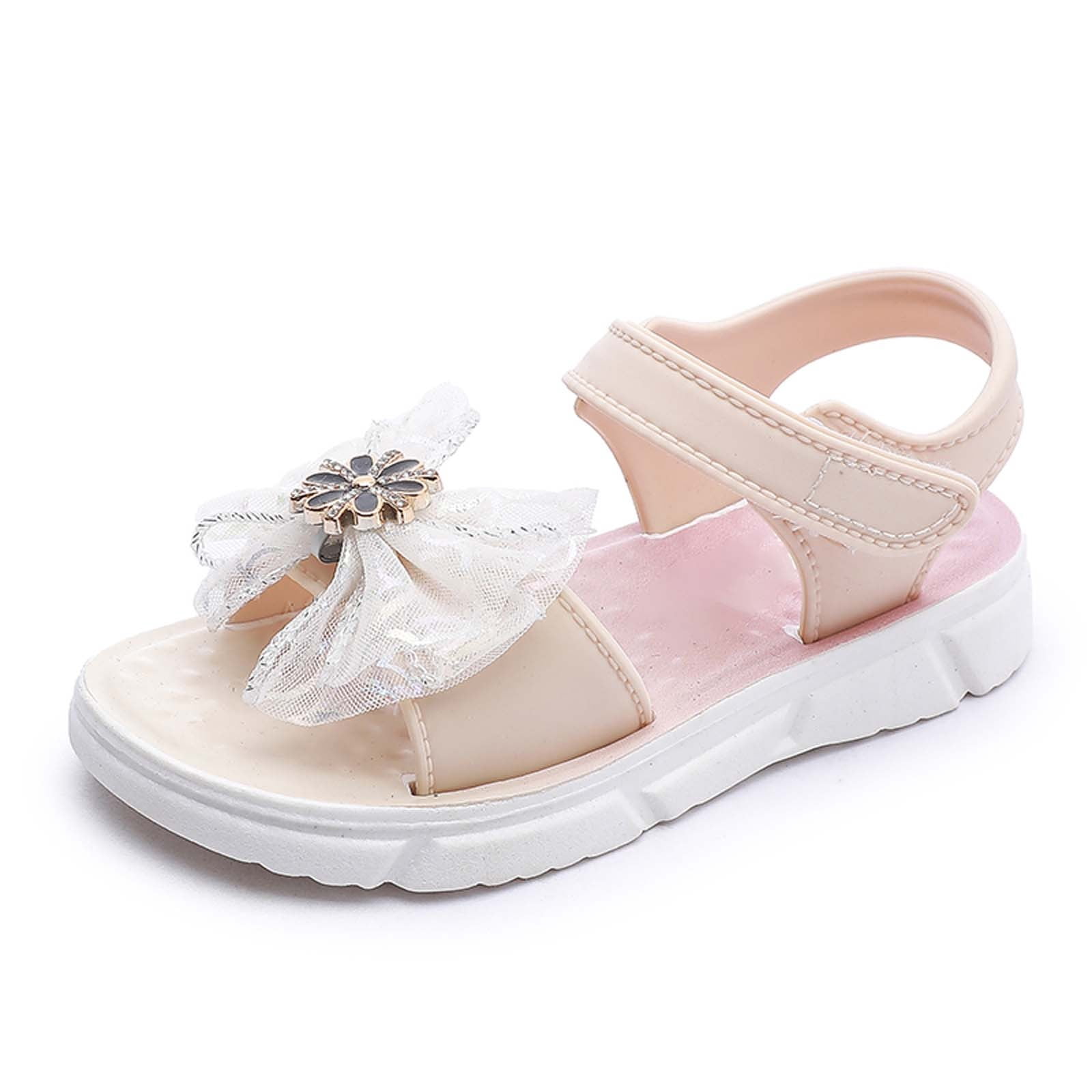 BOOMNY Girls Sandals Open Toe Flat Sandals for Kids Hook And Loop Strap ...