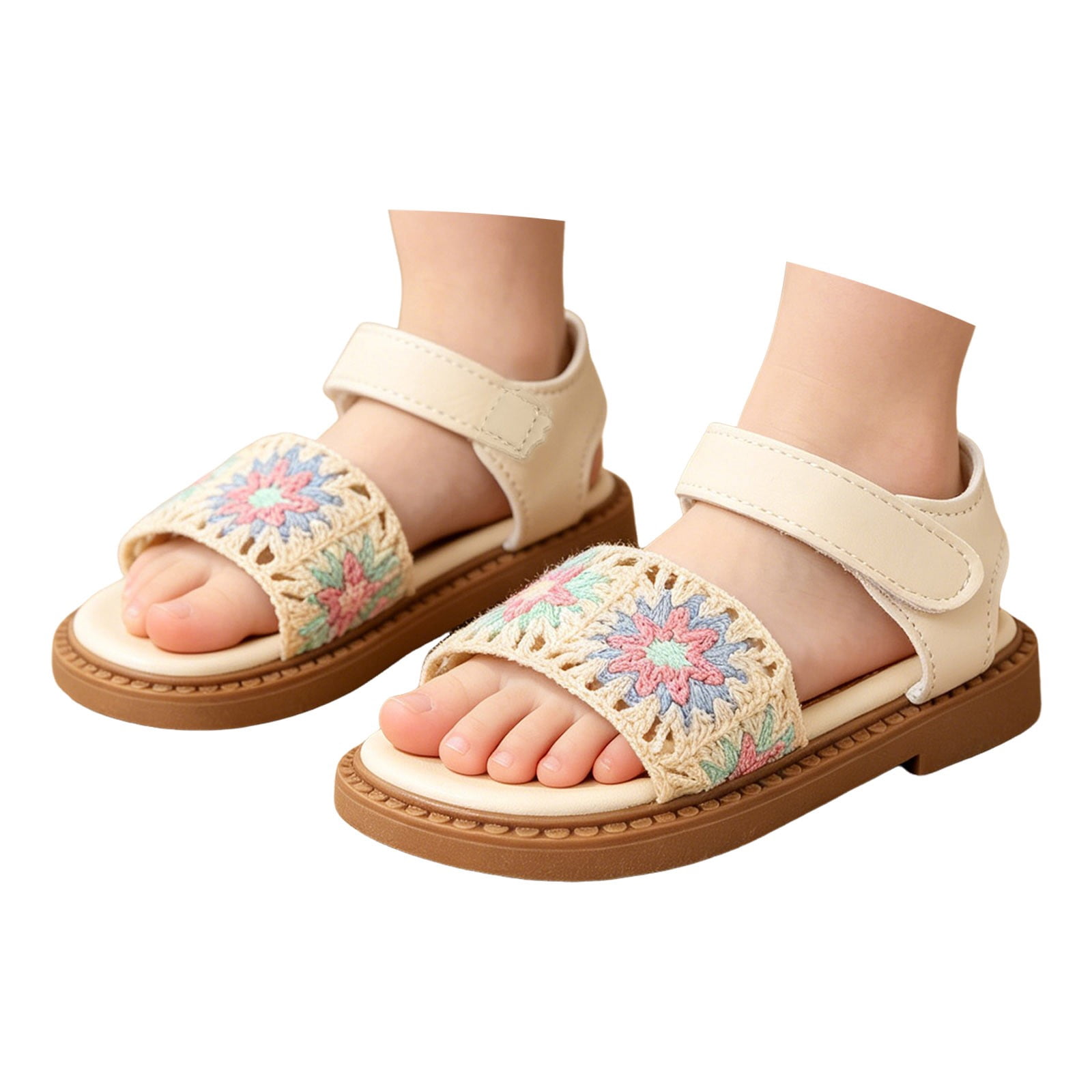 BOOMNY Girls Sandals Open Toe Flat Sandals for Kids Hook And Loop ...