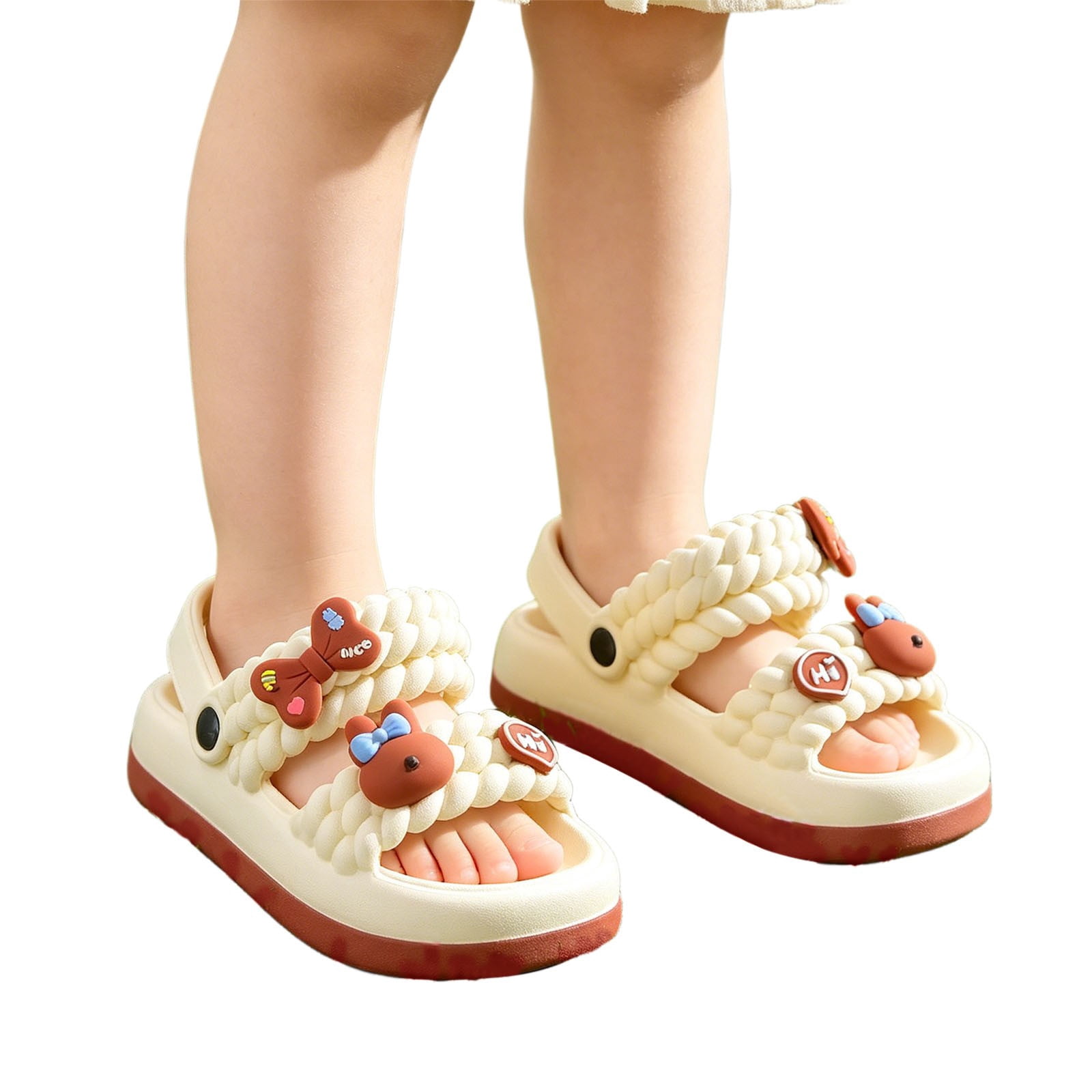 BOOMNY Girls Sandals Open Toe Thick Flat Sandals for Kids Cartoon ...