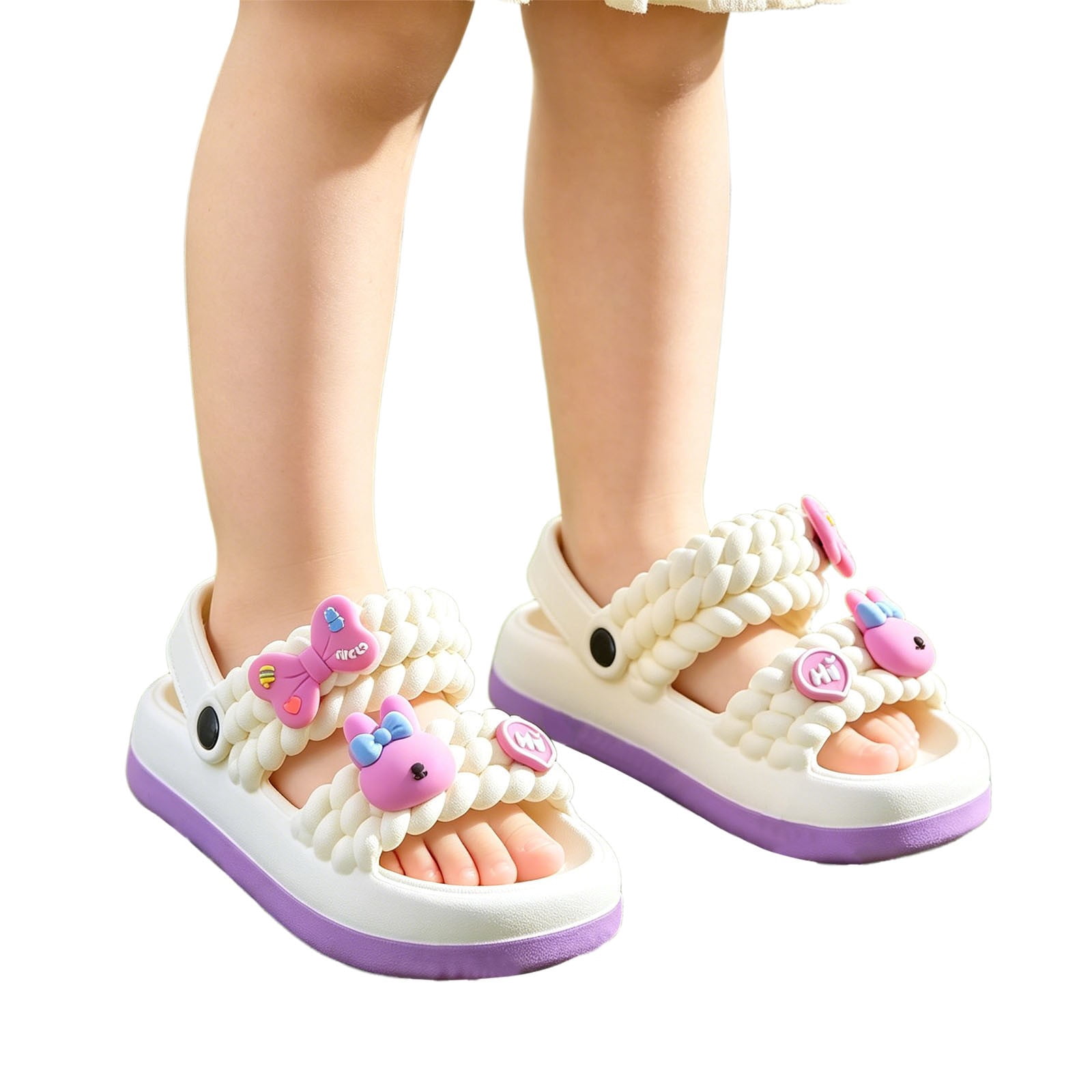 BOOMNY Girls Sandals Open Toe Thick Flat Sandals for Kids Cartoon ...