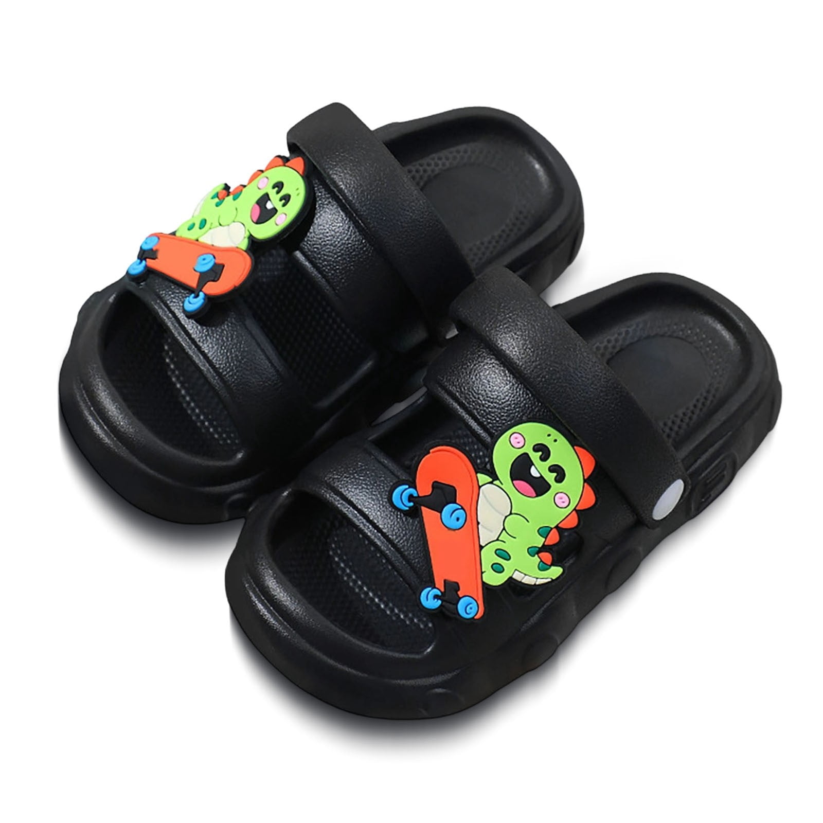 BOOMNY Girls Slippers Open Toe Flat Slides for Kids Adjustable Strap ...