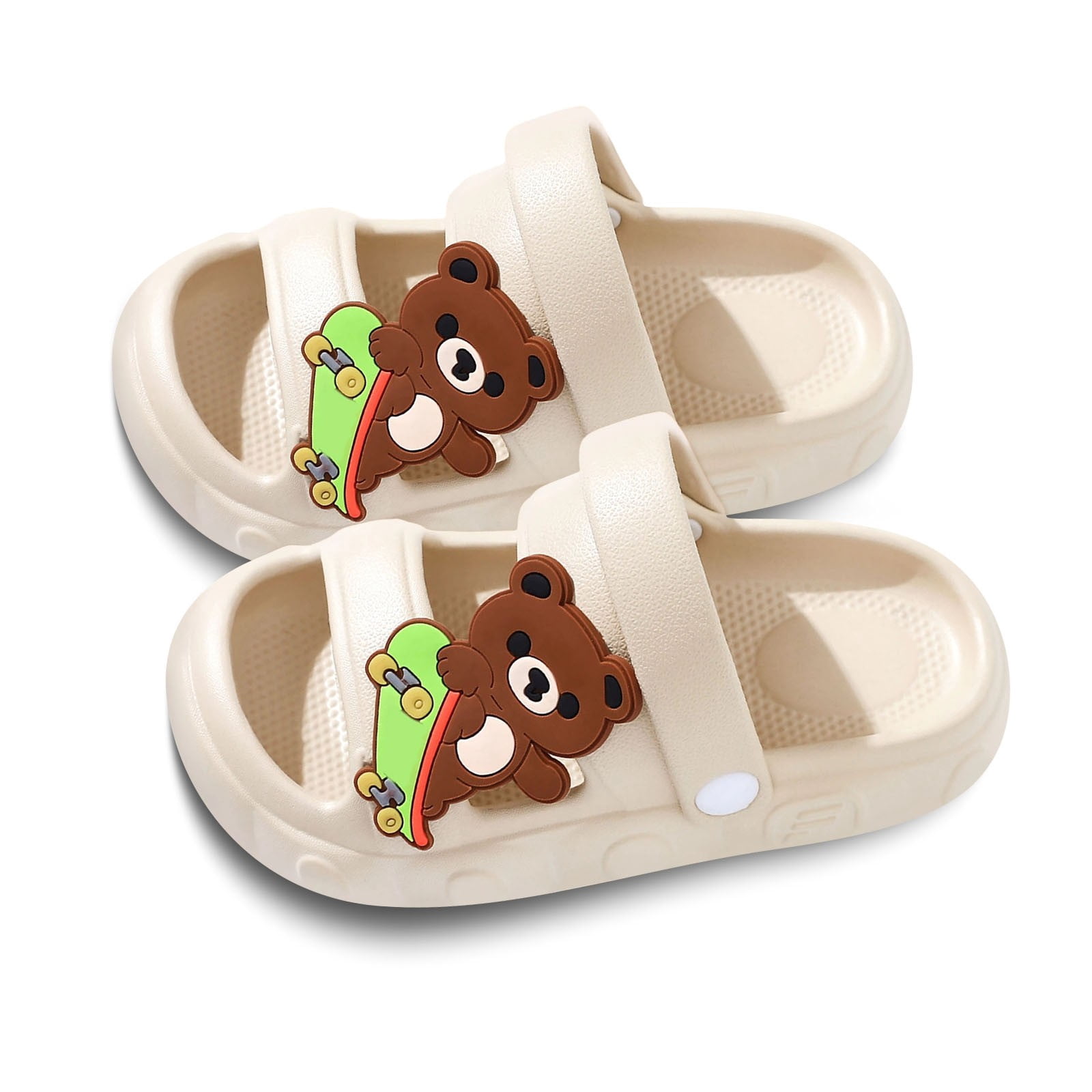 BOOMNY Girls Slippers Open Toe Flat Slides for Kids Adjustable Strap ...