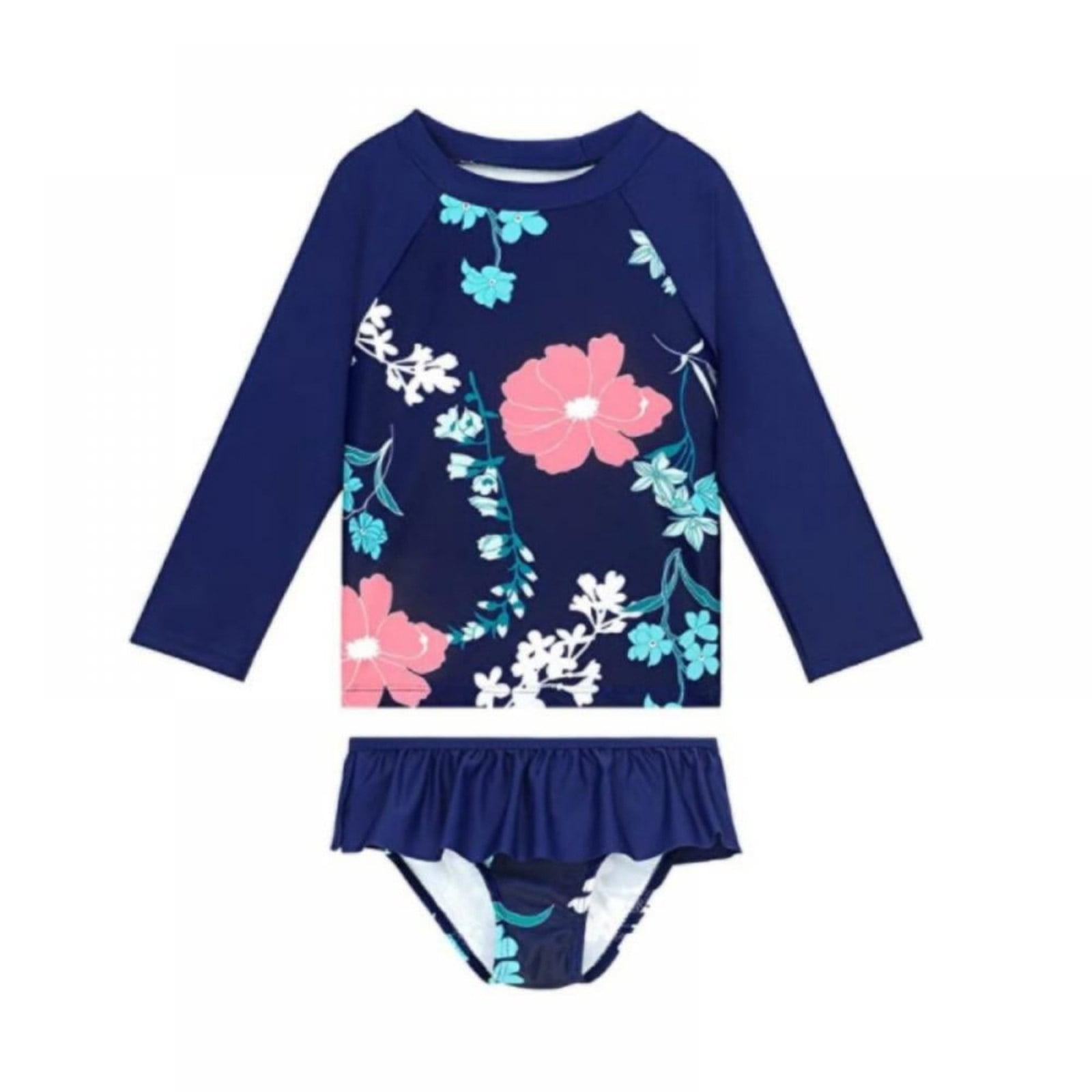 BOOMNY Girls Swimsuit Long Sleeve Casual Patchwork Floral Printed 2 ...