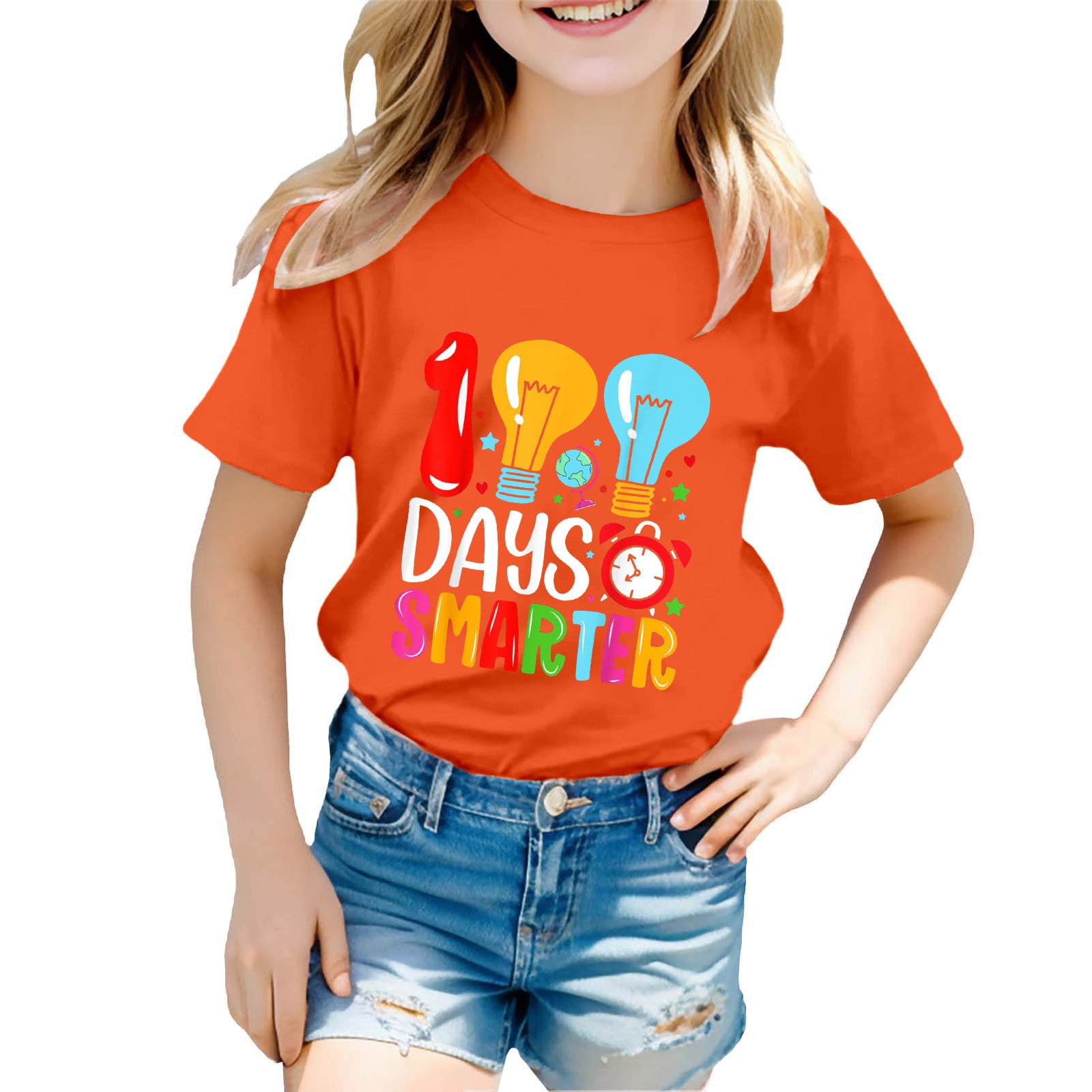 BOOMNY Girls T-Shirts Celebrate 100 Days Of School Letter Printed Short ...