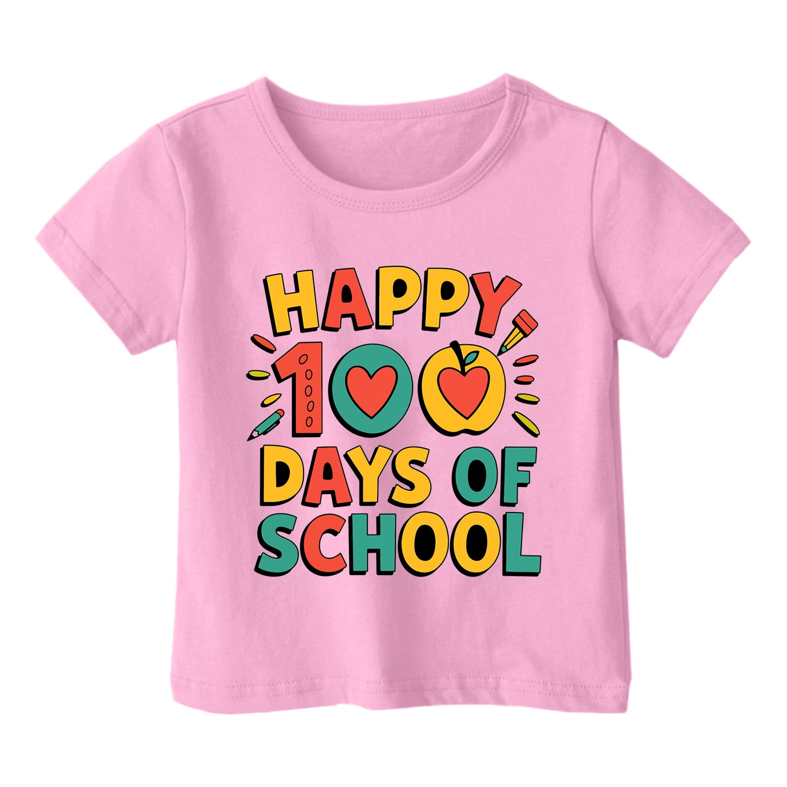 BOOMNY Girls T-Shirts Celebrate 100 Days Of School Letter Printed Short ...