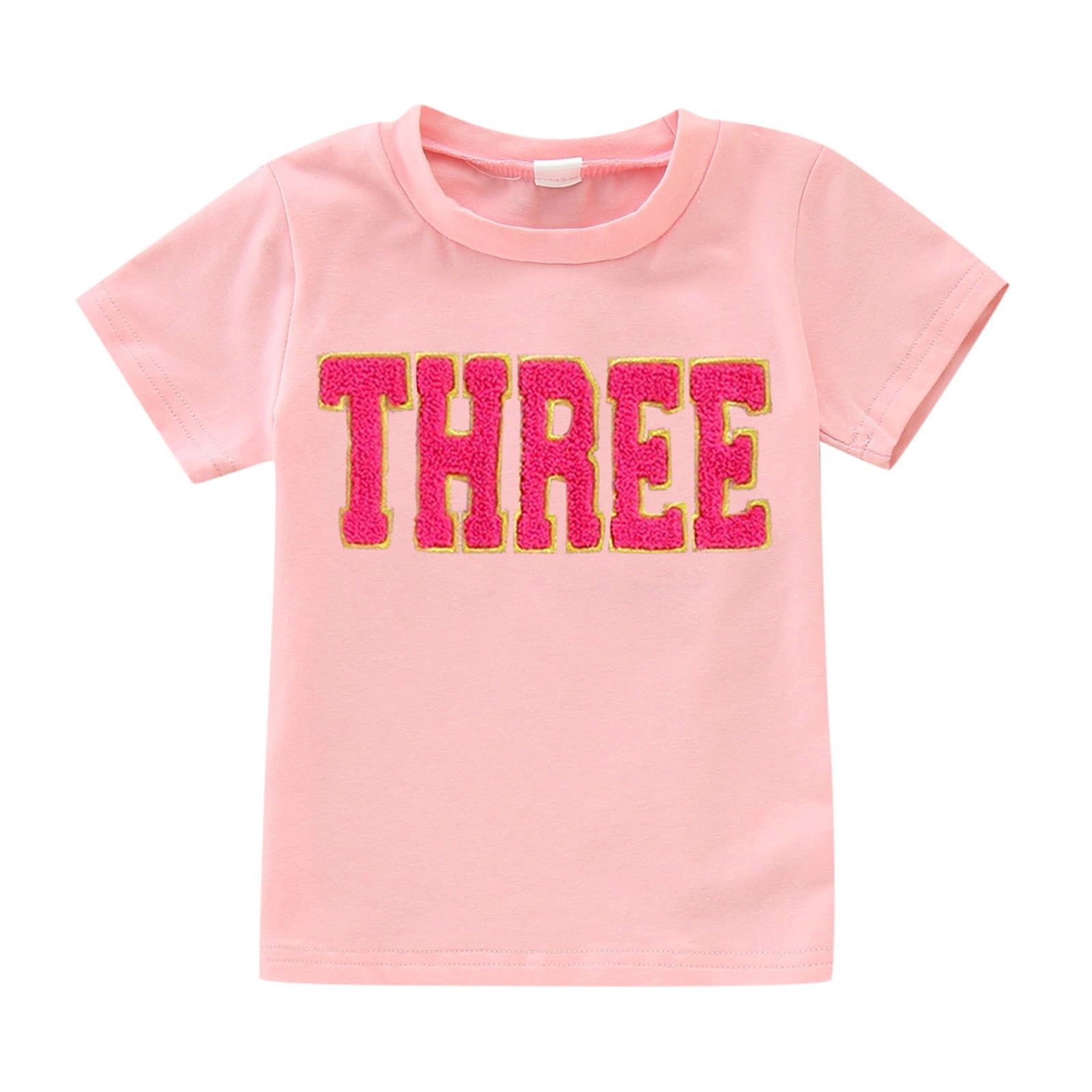 BOOMNY Girls T-Shirts Long Sleeve Crew Neck Birthday Letter Embroidery ...