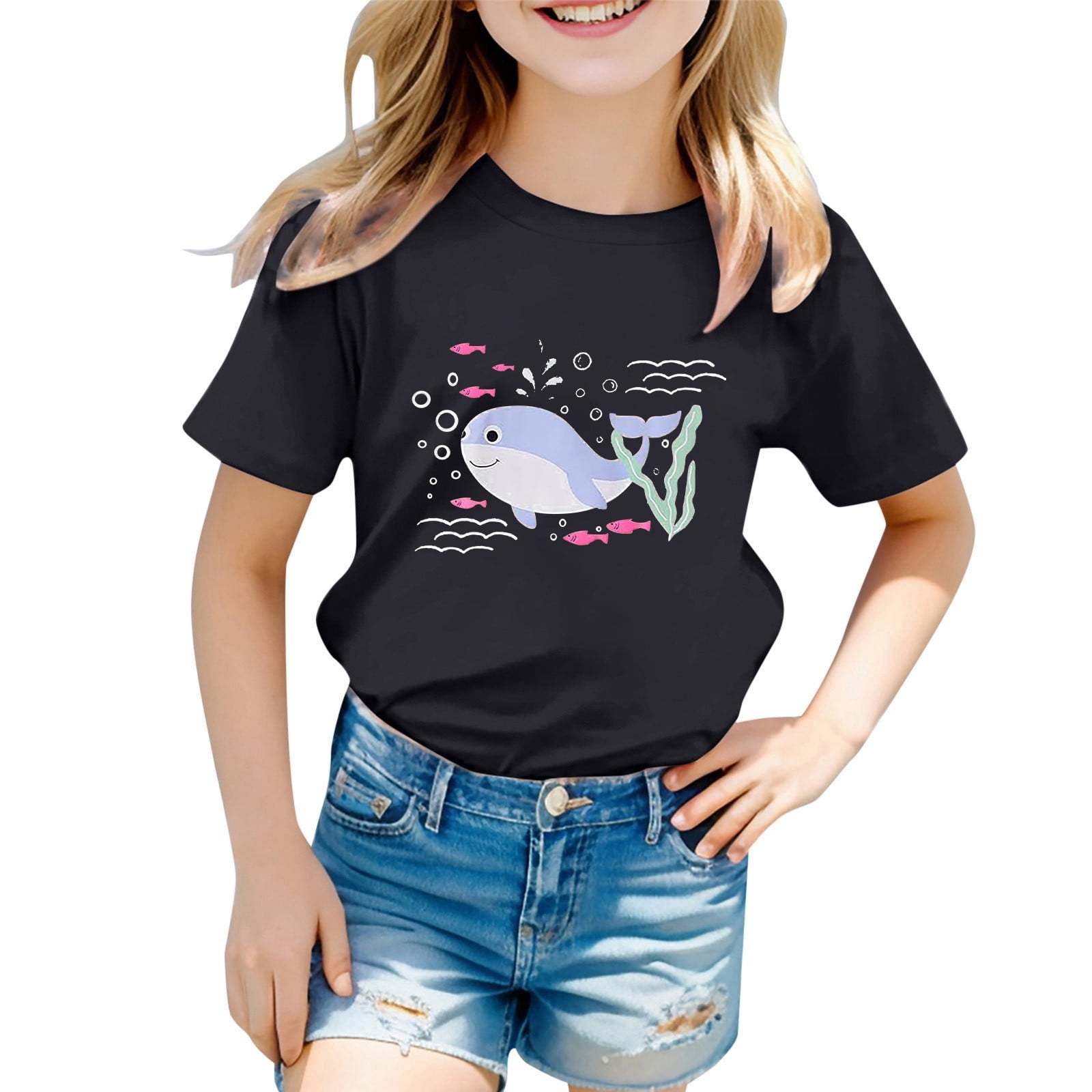 BOOMNY Girls Tee Shirts Cute Graphic Short Sleeve Ocean Animal Printed ...