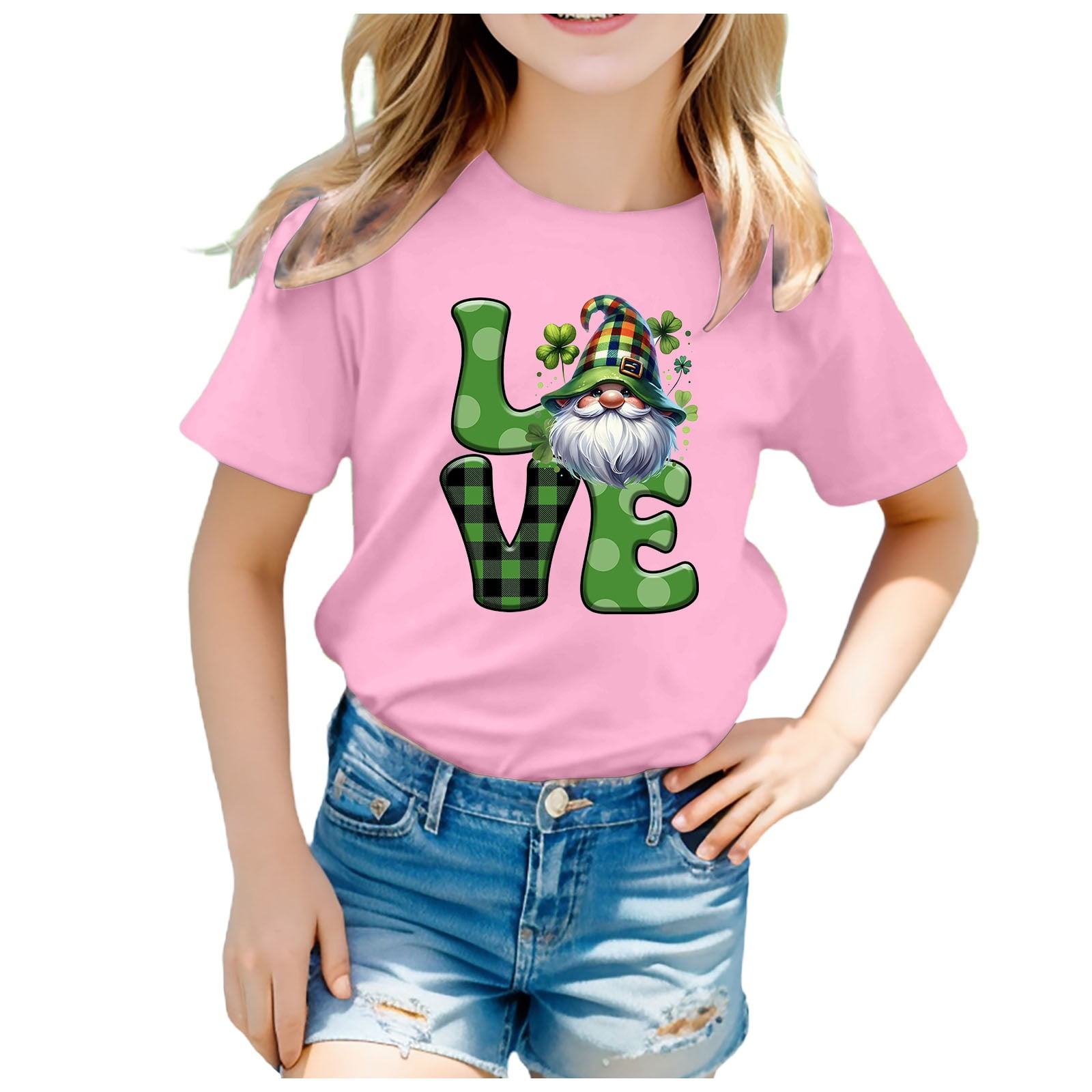 BOOMNY Girls Tee Shirts Fashion Casual St. Patrick's Day Four-Leaf Clover Printed Round Neck ...