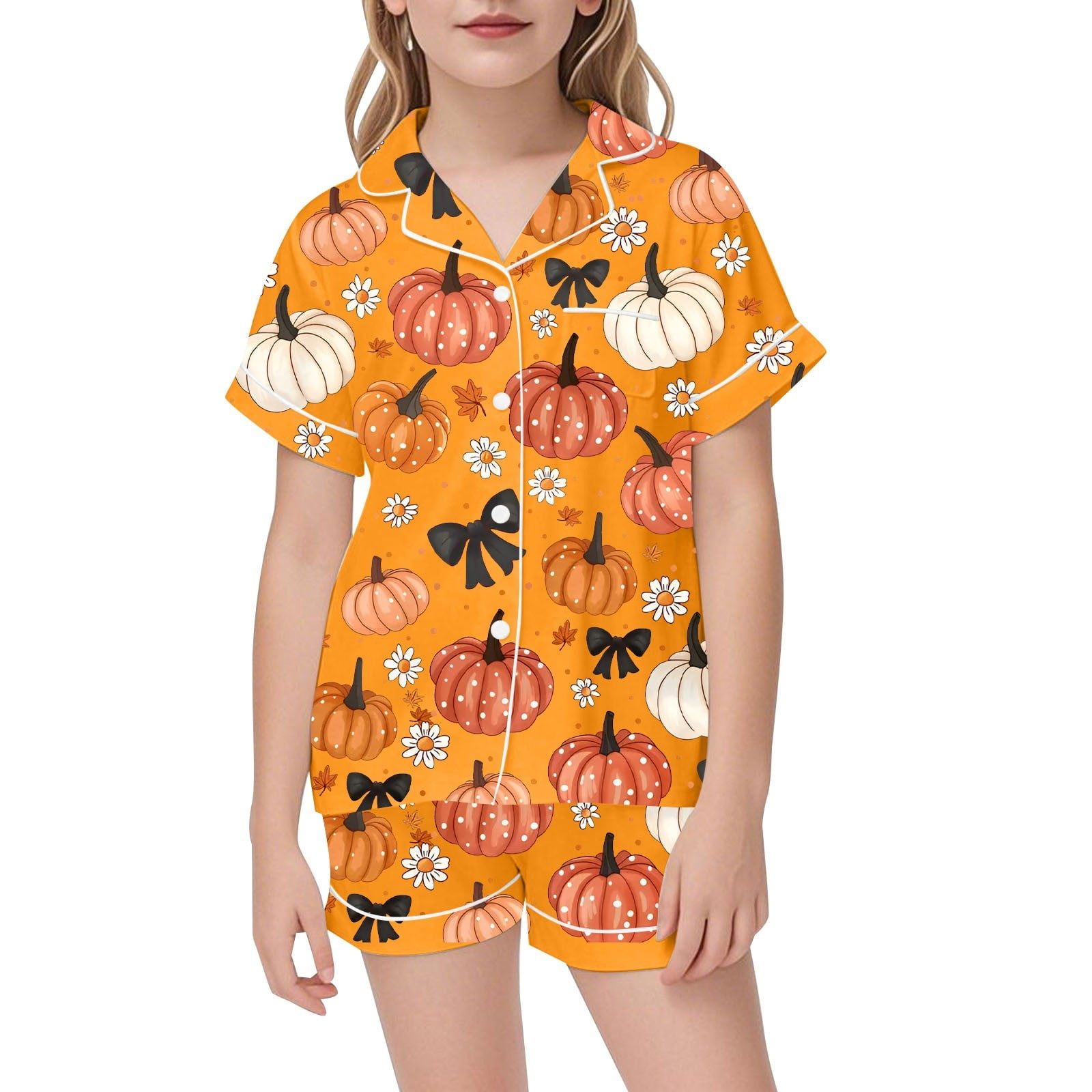 BOOMNY Halloween Girls Pajama Sets Short Sleeve Hallowmas Pumpkin Ghost ...