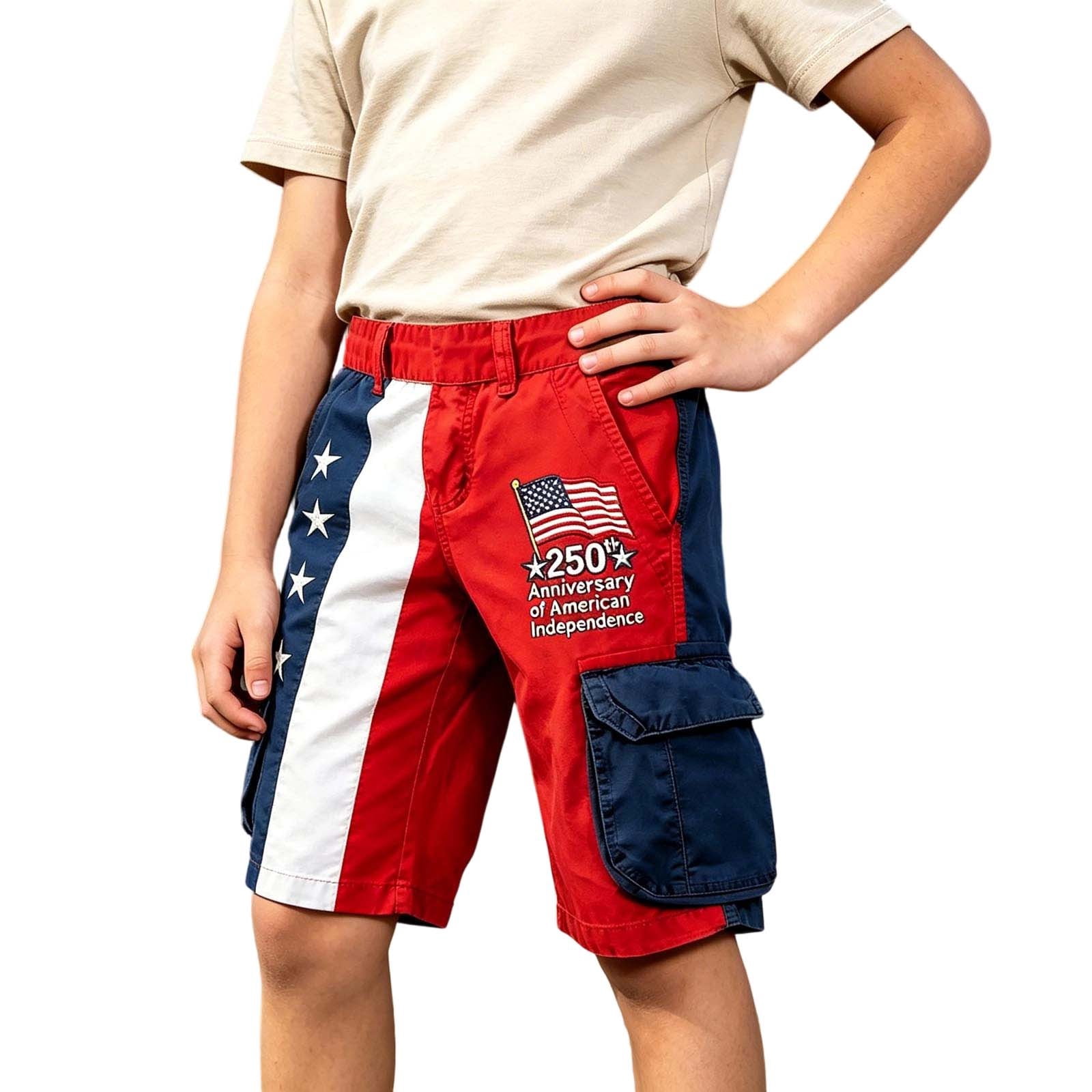 BOOMNY Independence Day Boys Cargo Shorts Buttons Patriotic Usa Flag ...