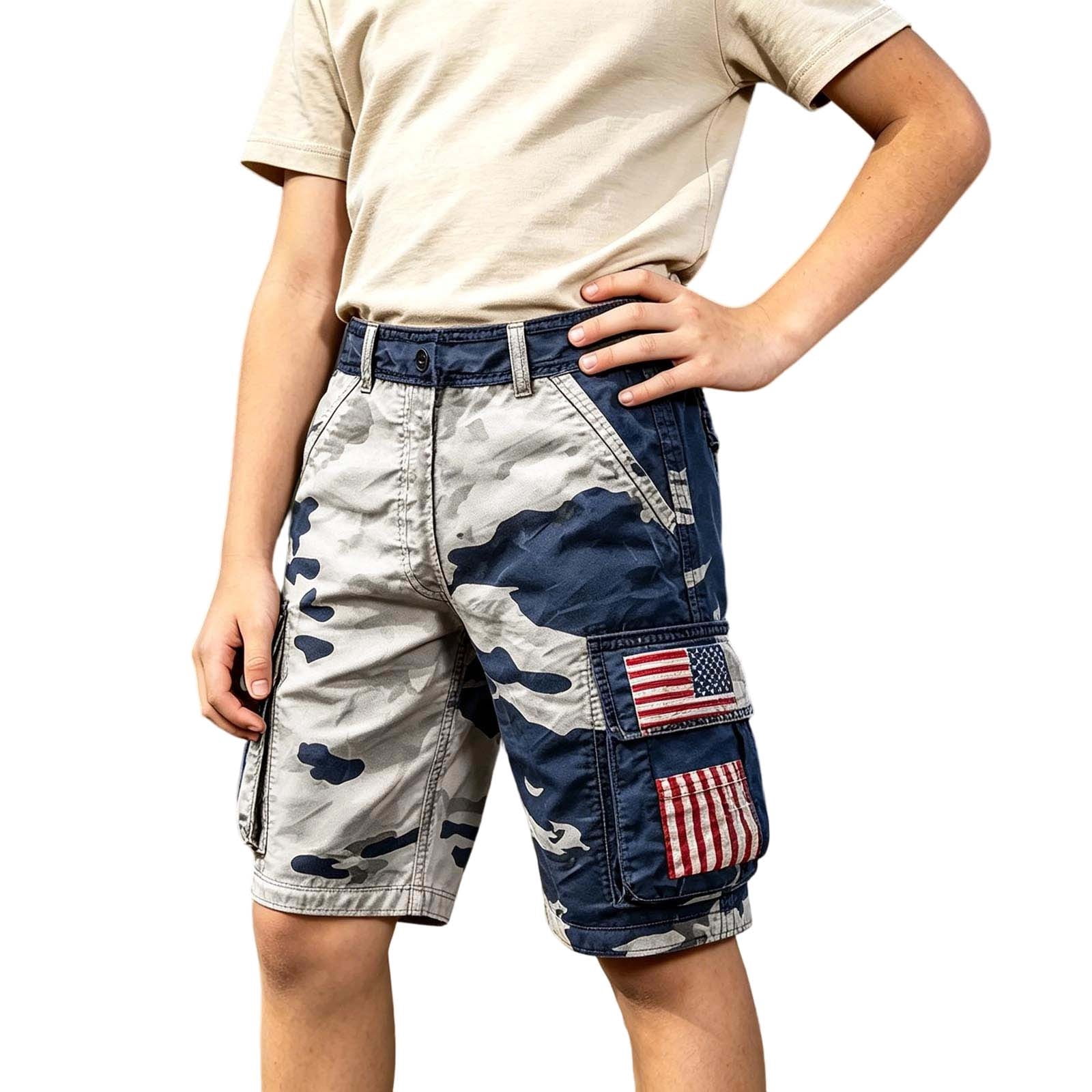 BOOMNY Independence Day Boys Cargo Shorts Buttons Patriotic Usa Flag ...