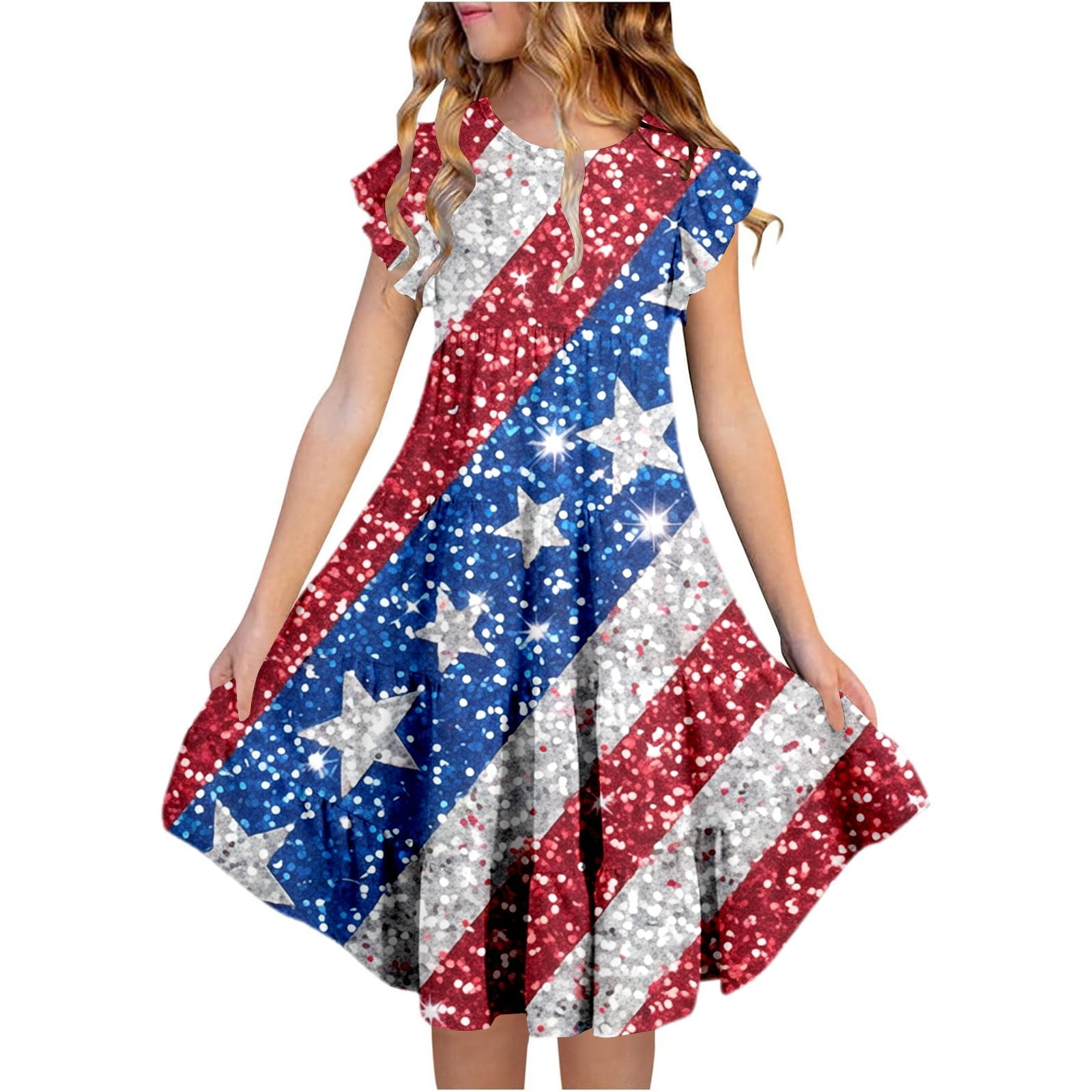 BOOMNY Independence Day Dress For Toddler Girls Ruffled Sleeve ...