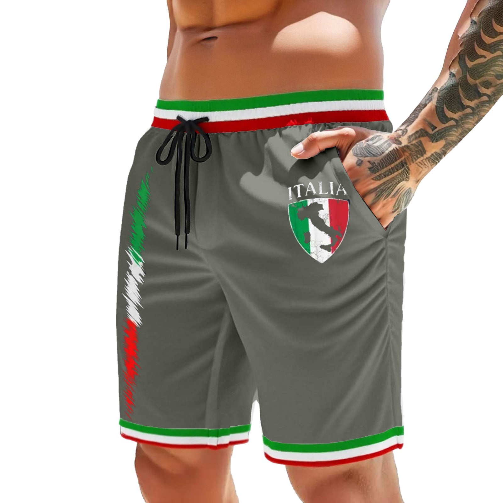 BOOMNY Italian Day Mens Baggy Shorts Straight Leg Shorts for Men Loose ...