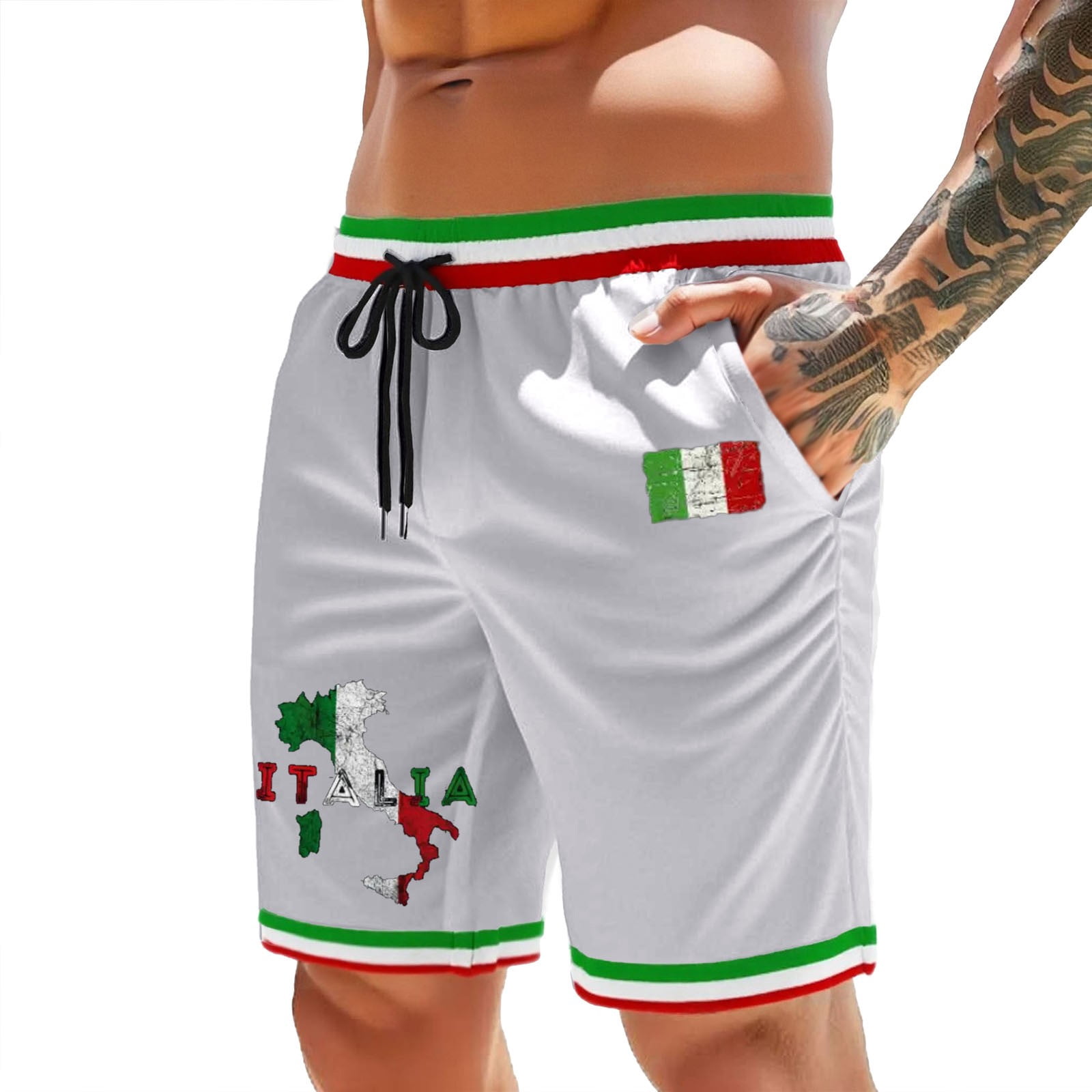 BOOMNY Italian Day Mens Baggy Shorts Straight Leg Shorts for Men Loose ...