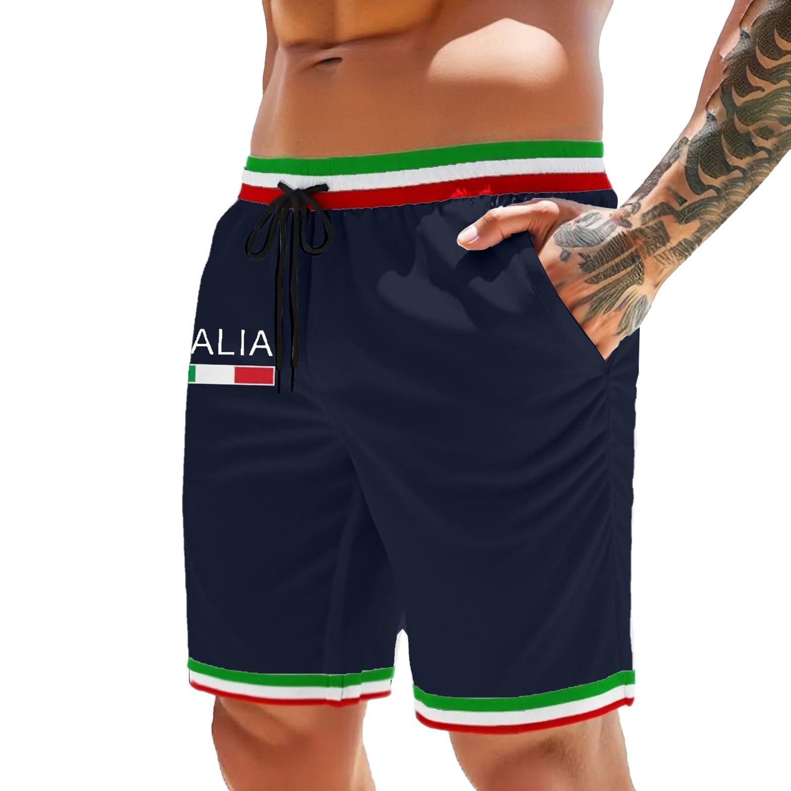 BOOMNY Italian Day Mens Baggy Shorts Straight Leg Shorts for Men Loose ...