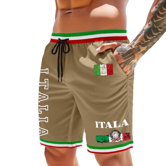 BOOMNY Italian Day Mens Baggy Shorts Straight Leg Shorts for Men Loose ...