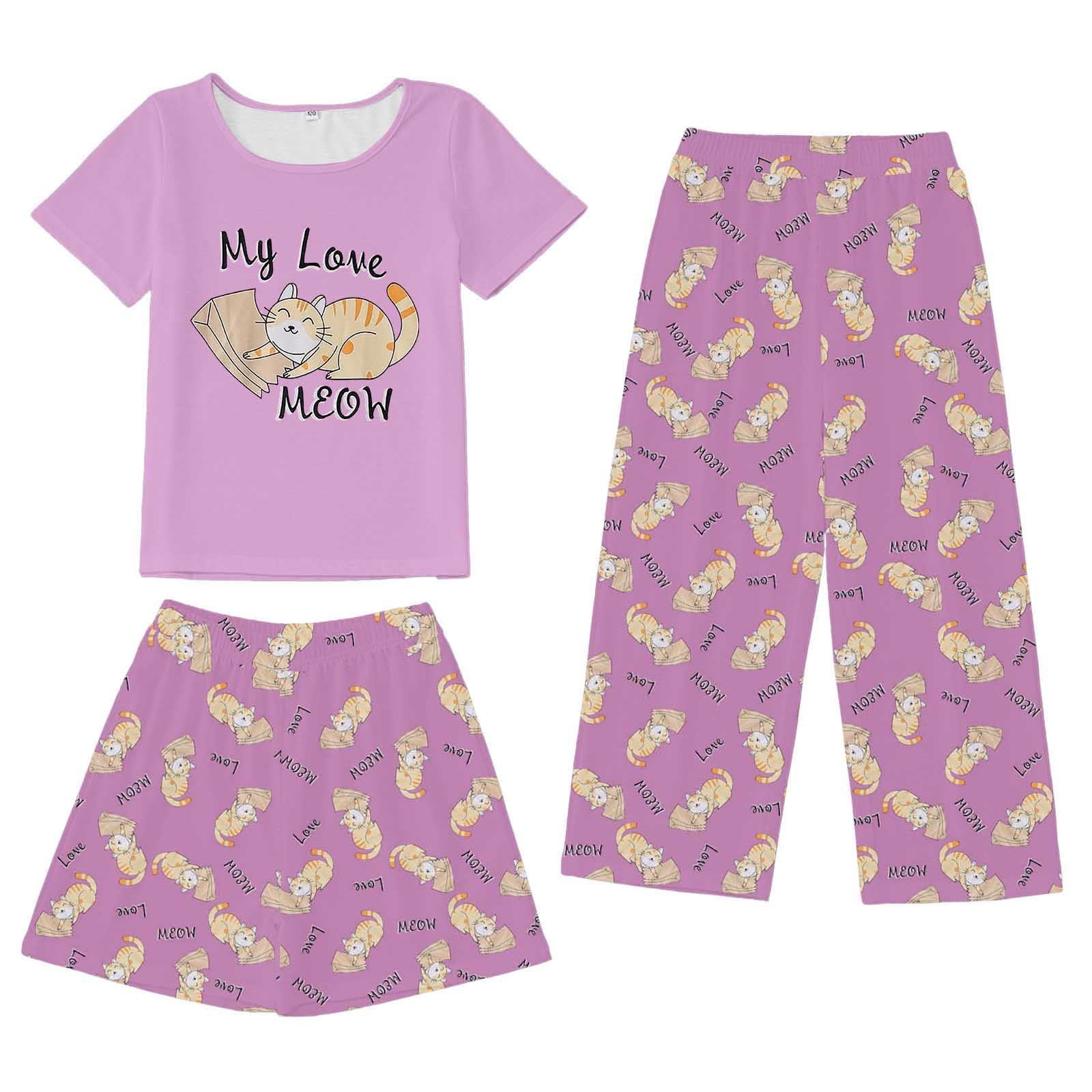 BOOMNY Kids Girls Pajama Set Short Sleeve Cartoon Graphic Pajamas Sleepwear Pants Shorts 3Pcs ...