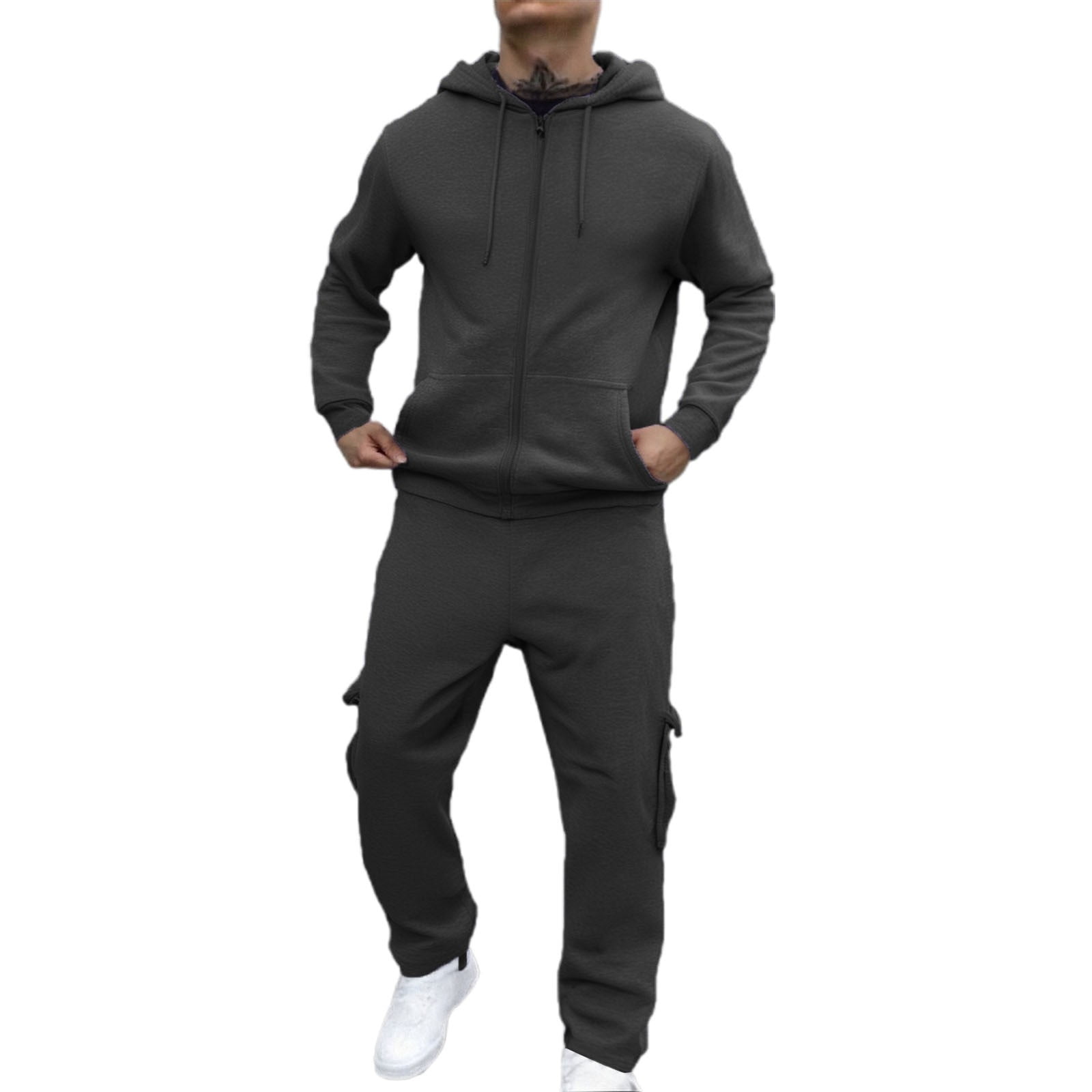 BOOMNY Men'S Sweatsuits Solid Color Fleece Lined Hoodies Baggy ...