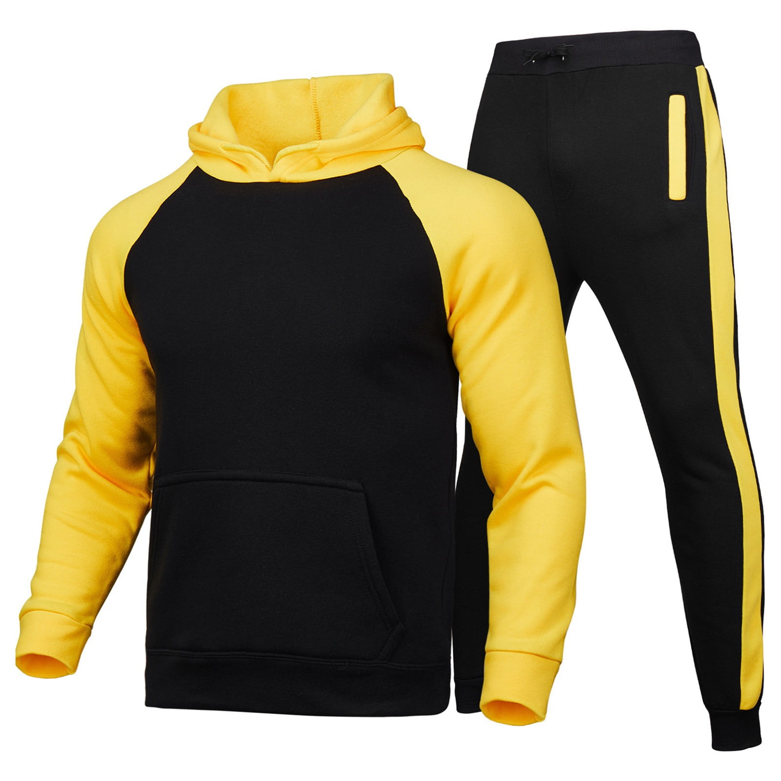BOOMNY Men Sweatsuits Set Patchwork Color Hoodies Sweatpants 2Pcs Gym ...