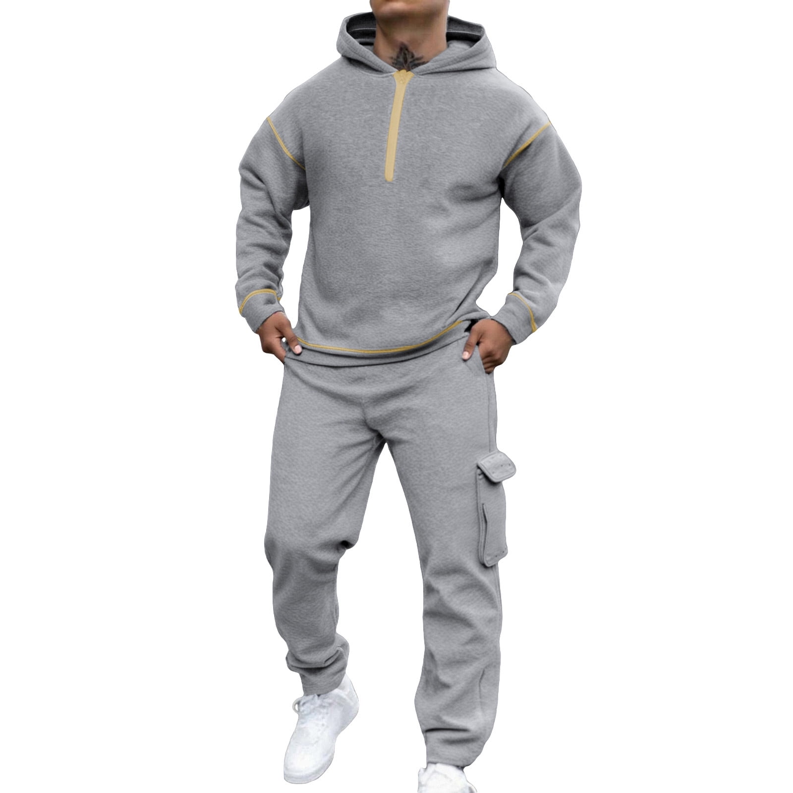 BOOMNY Men Sweatsuits Set Solid Color Hoodies Sweatpants 2Pcs Gym Sweat ...