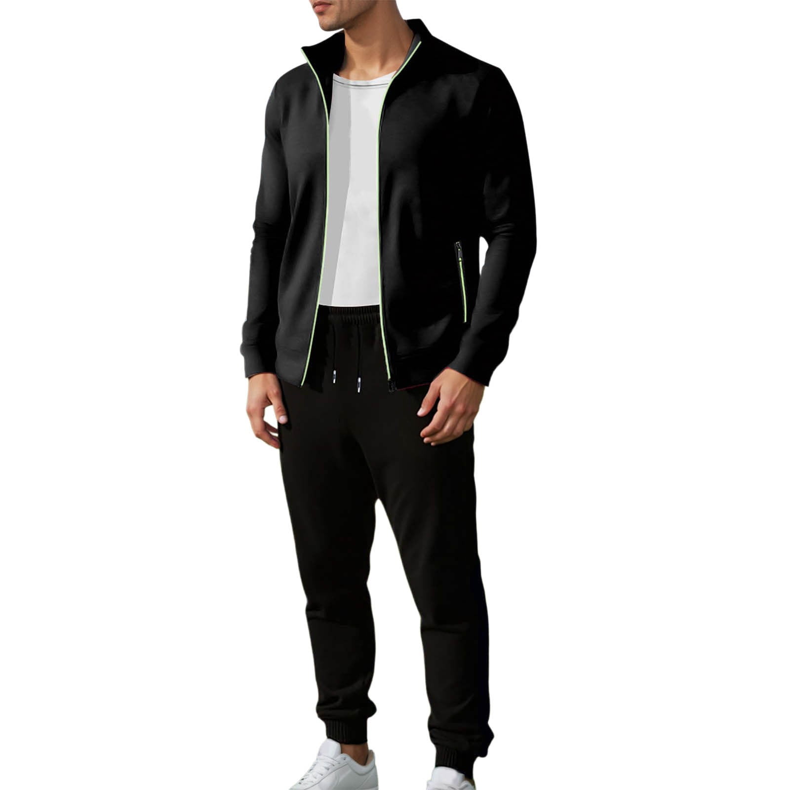 BOOMNY Men Sweatsuits Set Solid Color Zip Jacket Sweatpants 2Pcs Gym ...