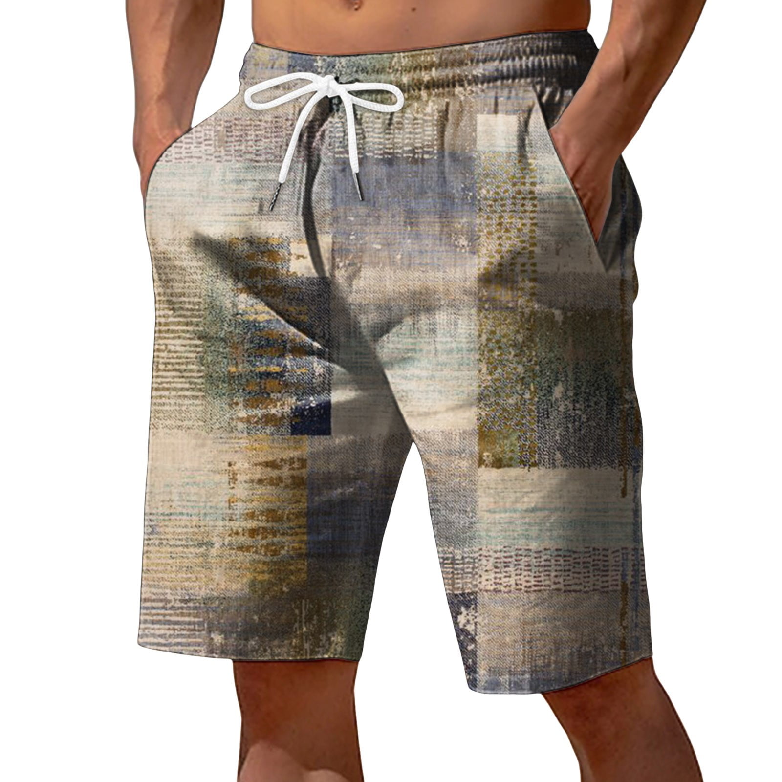 BOOMNY Men's Shorts Casual Plaid Prints Elastic Waist Drawstring Beach ...
