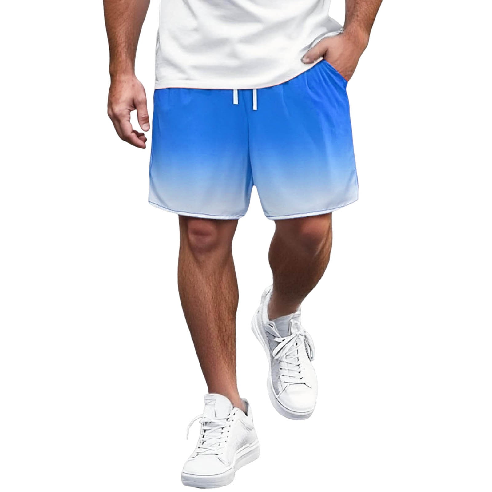 BOOMNY Men's Shorts Fashion Gradient Color Elastic Waist Drawstring ...