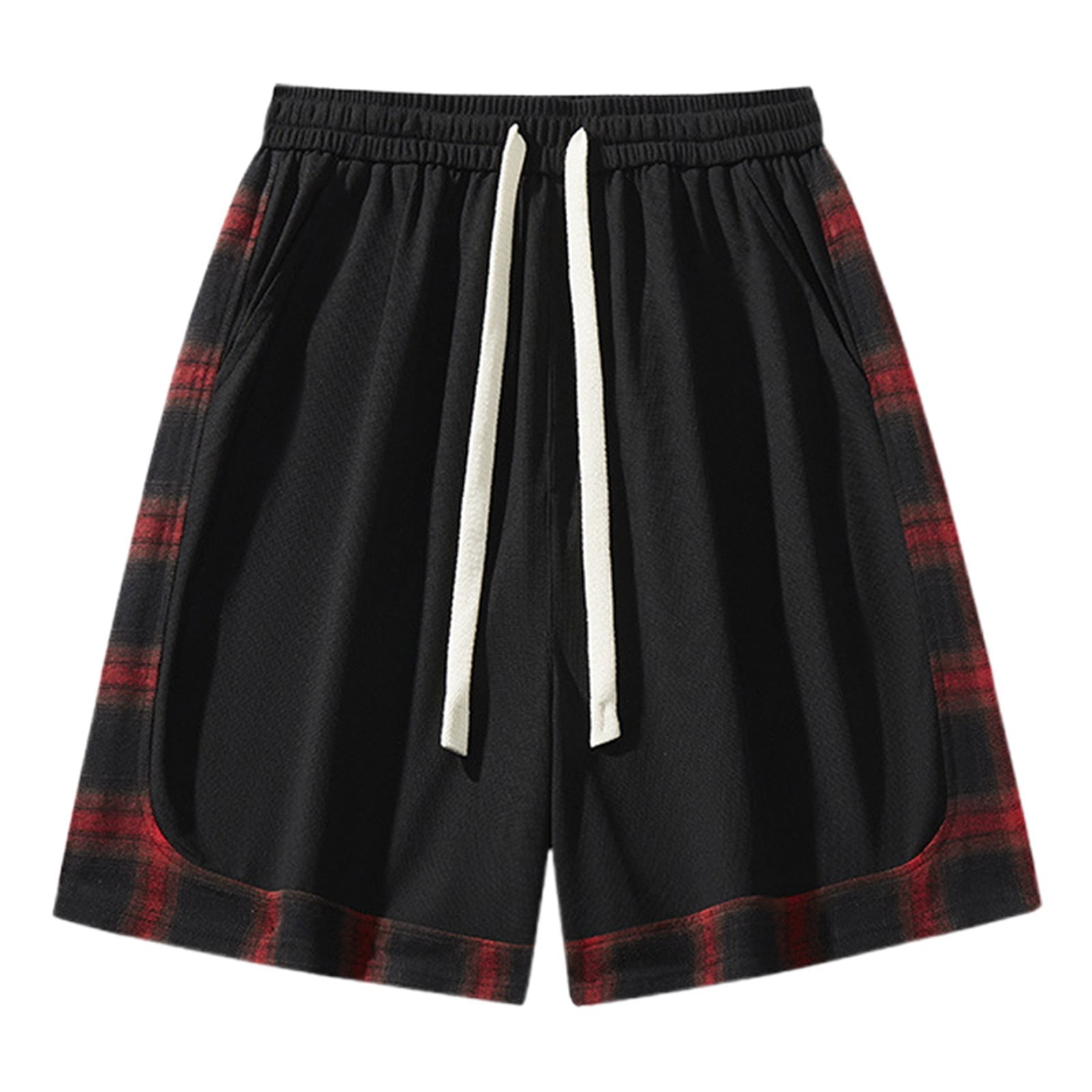BOOMNY Men's Shorts Patchwork Plaid Printed Elastic Waist Drawstring ...