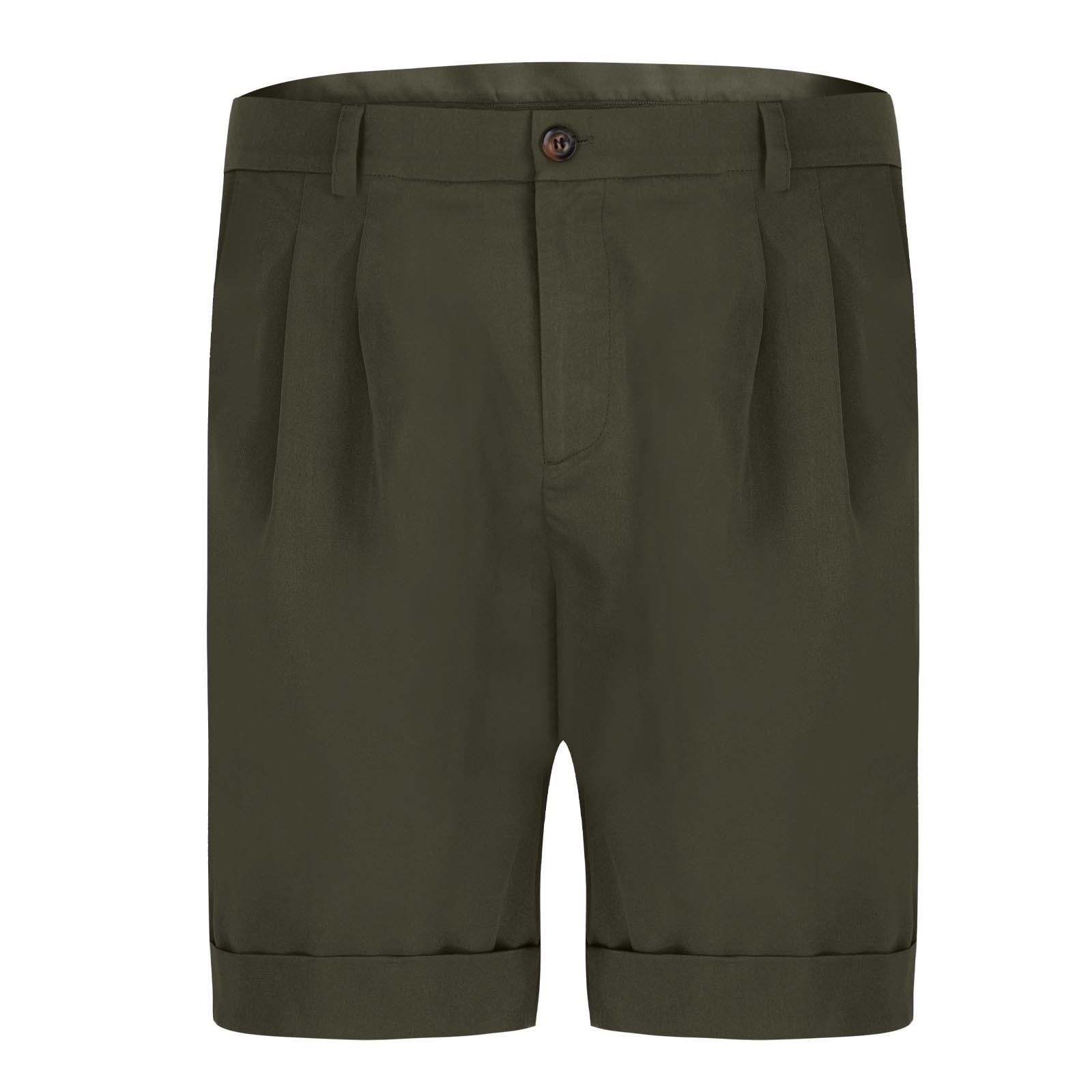 BOOMNY Men's Shorts Solid Color Buttons Pleated Suit Shorts For Man ...