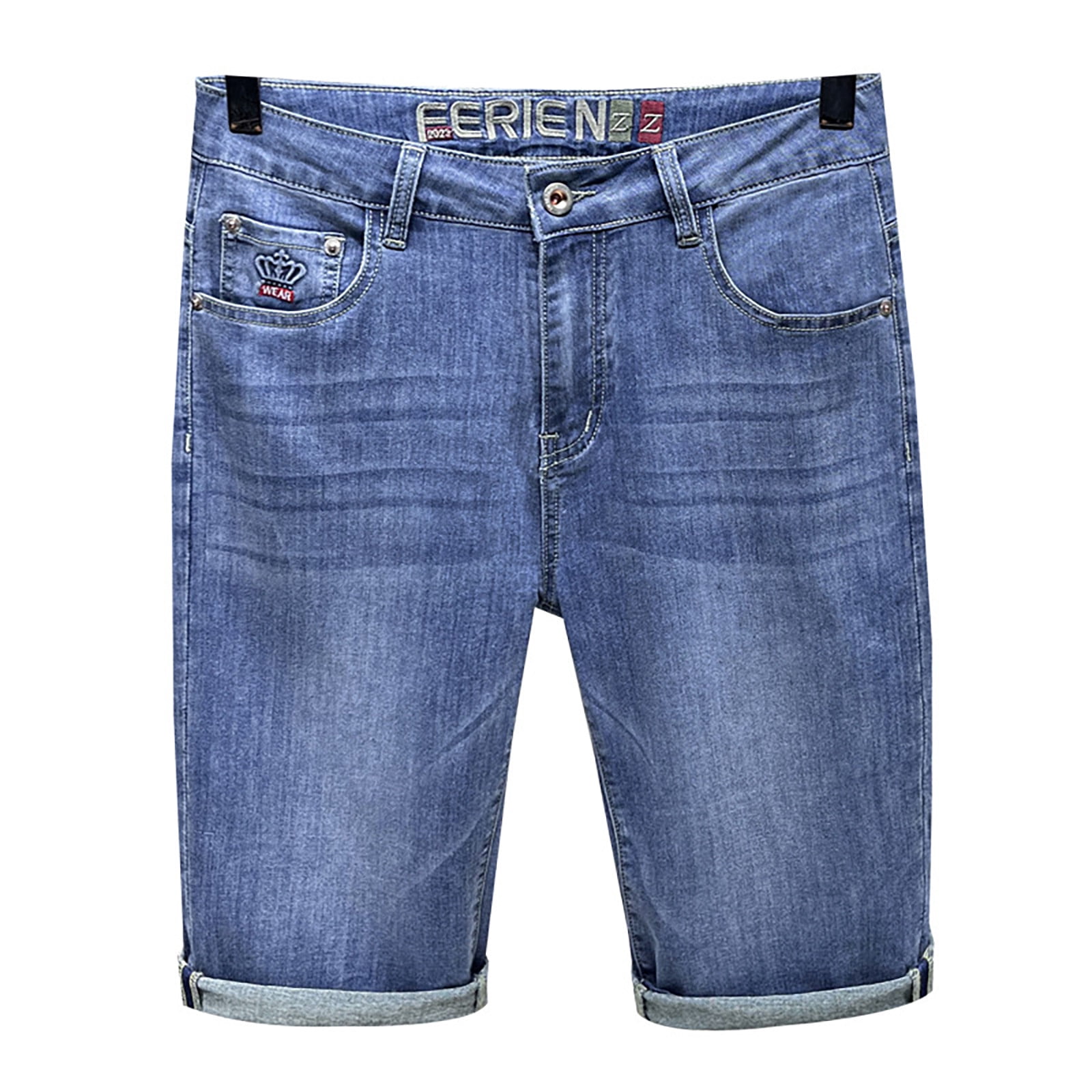 BOOMNY Men's Shorts Solid Color Buttons Short Jeans For Man Soft Loose ...