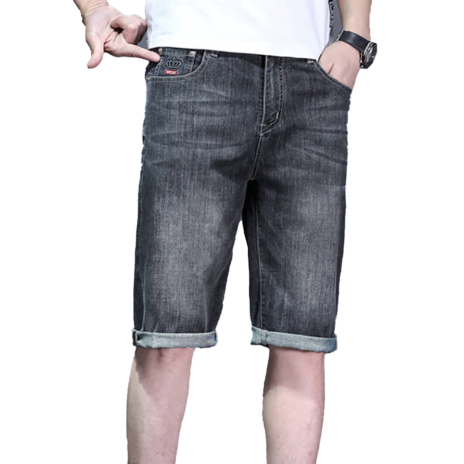BOOMNY Men's Shorts Solid Color Buttons Short Jeans For Man Soft Loose ...