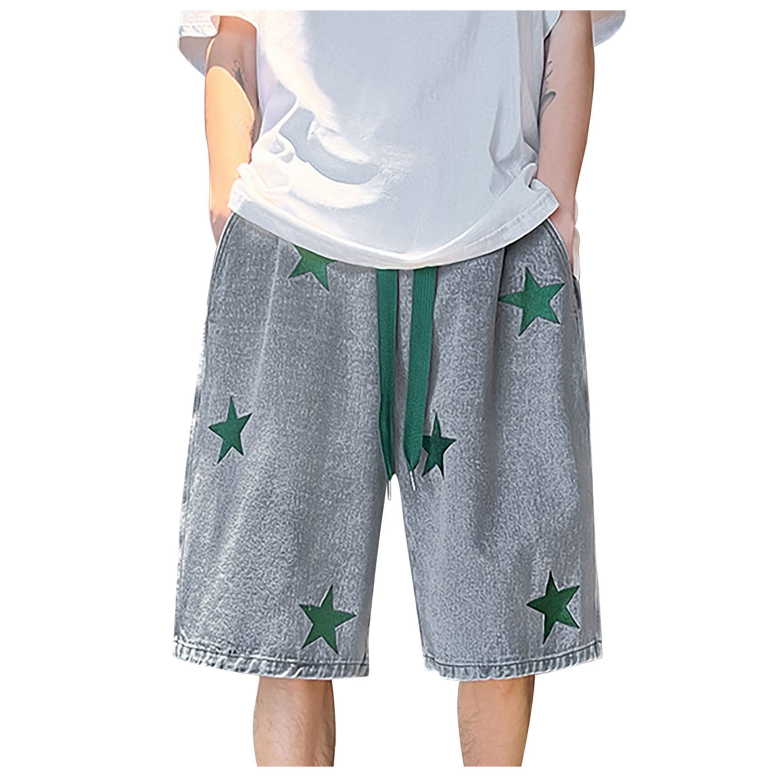 BOOMNY Men's Shorts Solid Color Elastic Waist Drawstring Short Jeans ...