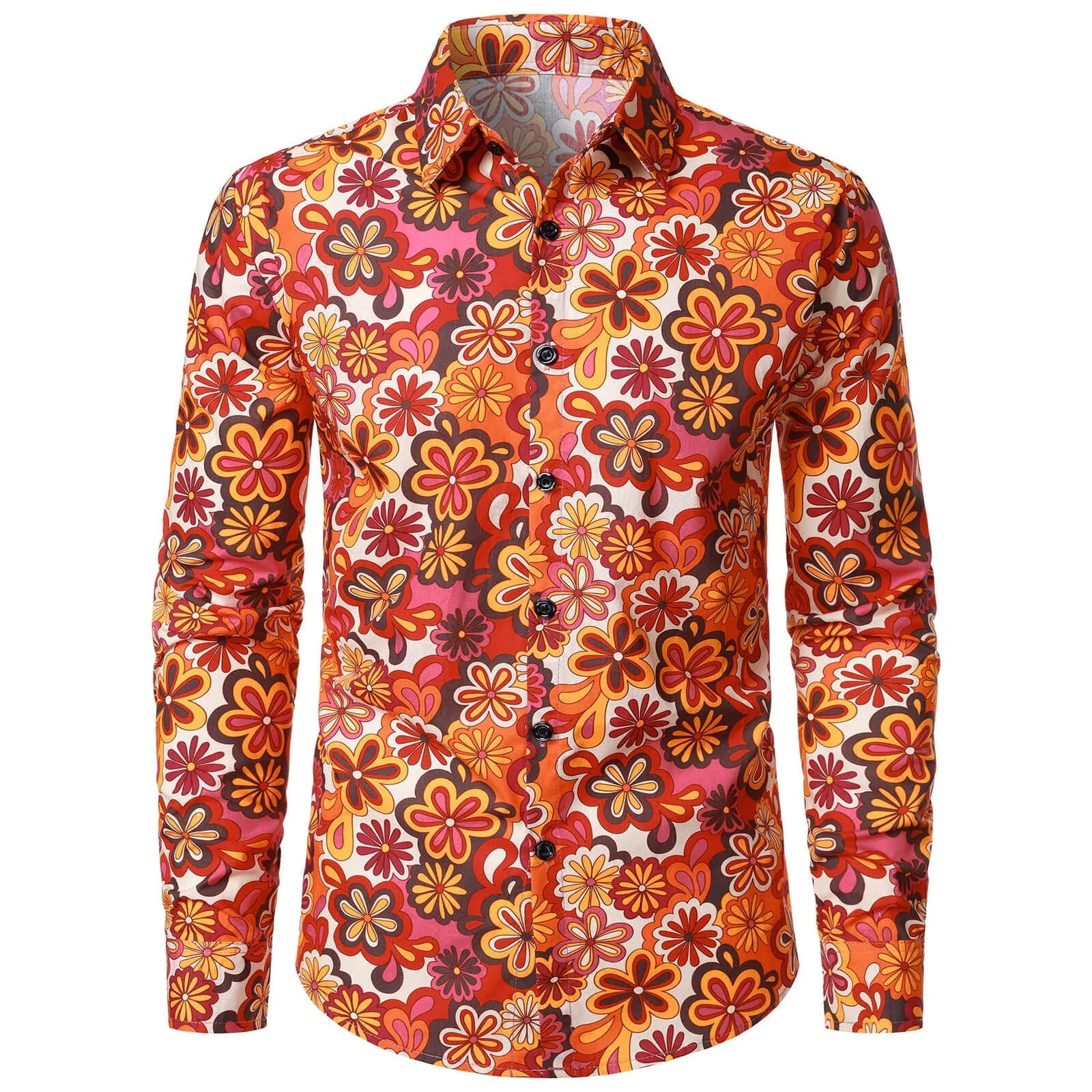 CONZONE Mens 70S Disco Buttons Down Shirts Long Sleeve Hippie Shirts ...