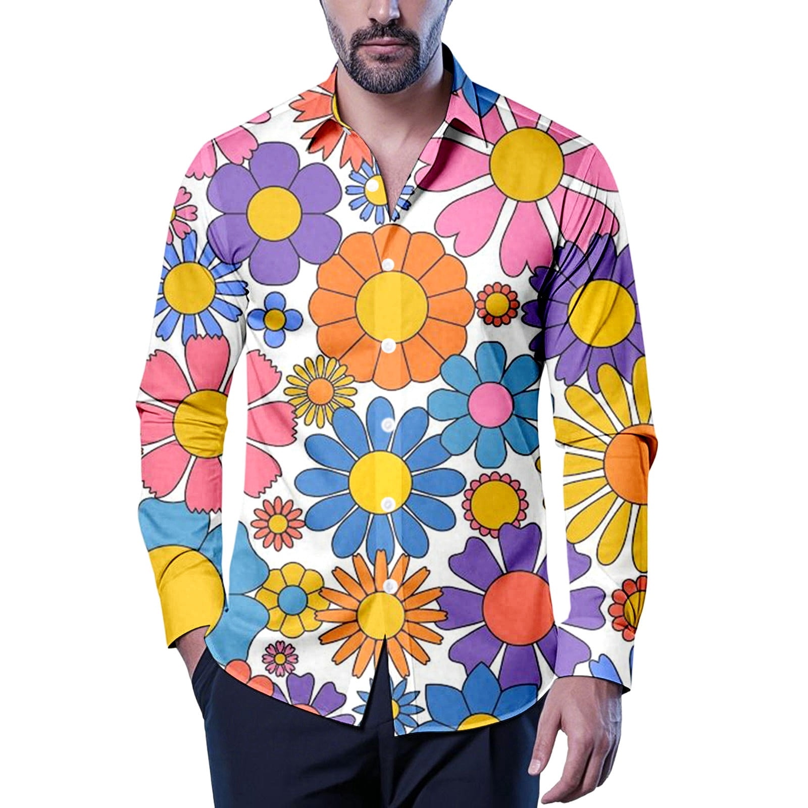 CONZONE Mens 70S Disco Buttons Down Shirts Long Sleeve Shirts for Men ...
