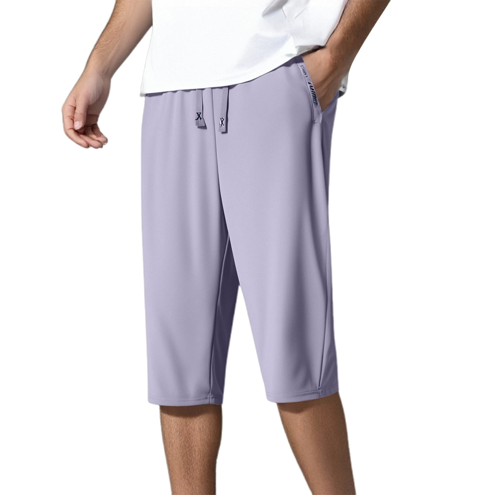 BOOMNY Mens Baggy Capri Pants Straight Leg Silk Pants for Men Plus Size ...