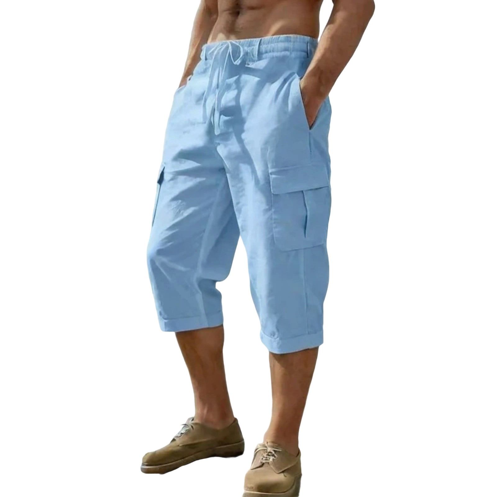 BOOMNY Mens Baggy Capri Pants Wide Leg Pants for Men Loose Fit Elastic ...