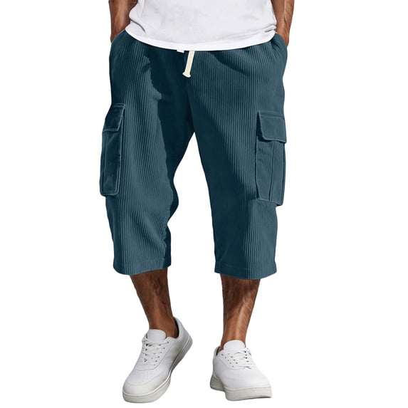 BOOMNY Mens Baggy Cargo Capri Pants Wide Leg Corduroy Pants for Men ...