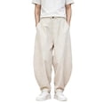 BOOMNY Mens Baggy Cotton Pants Wide Leg Pants for Men Loose Fit Elastic ...
