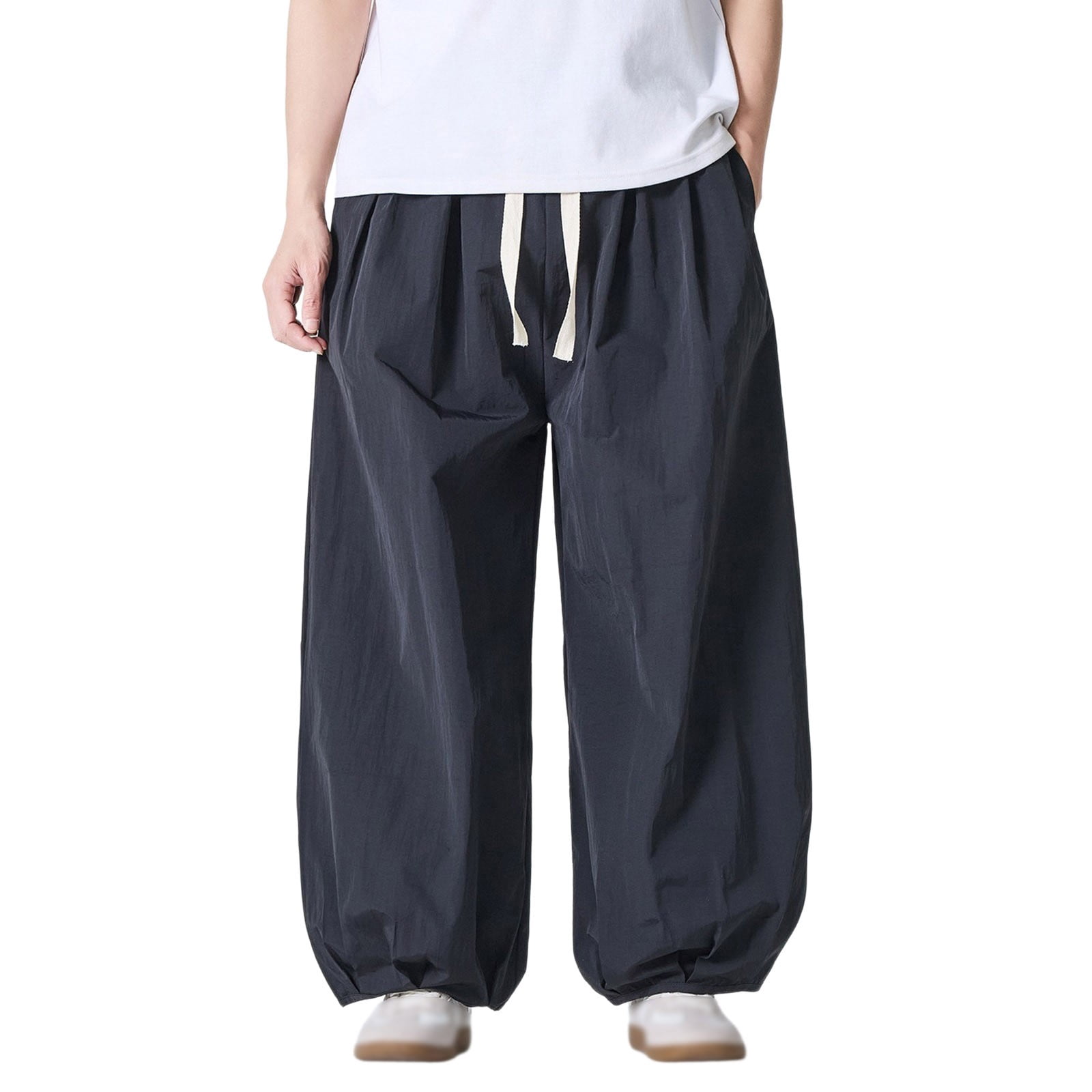 BOOMNY Mens Baggy Harem Pants Wide Leg Pants for Men Loose Fit Elastic ...