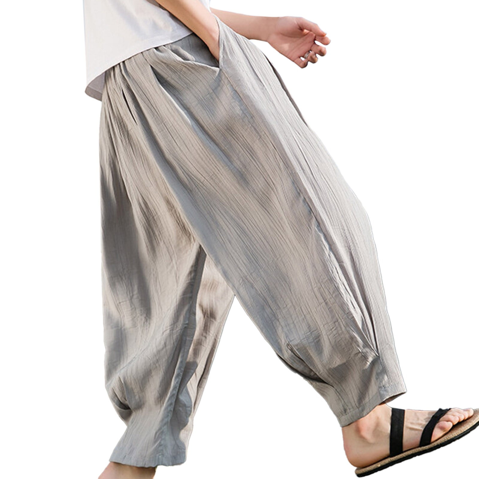 BOOMNY Mens Baggy Harem Pants Wide Leg Pants for Men Loose Fit Elastic ...