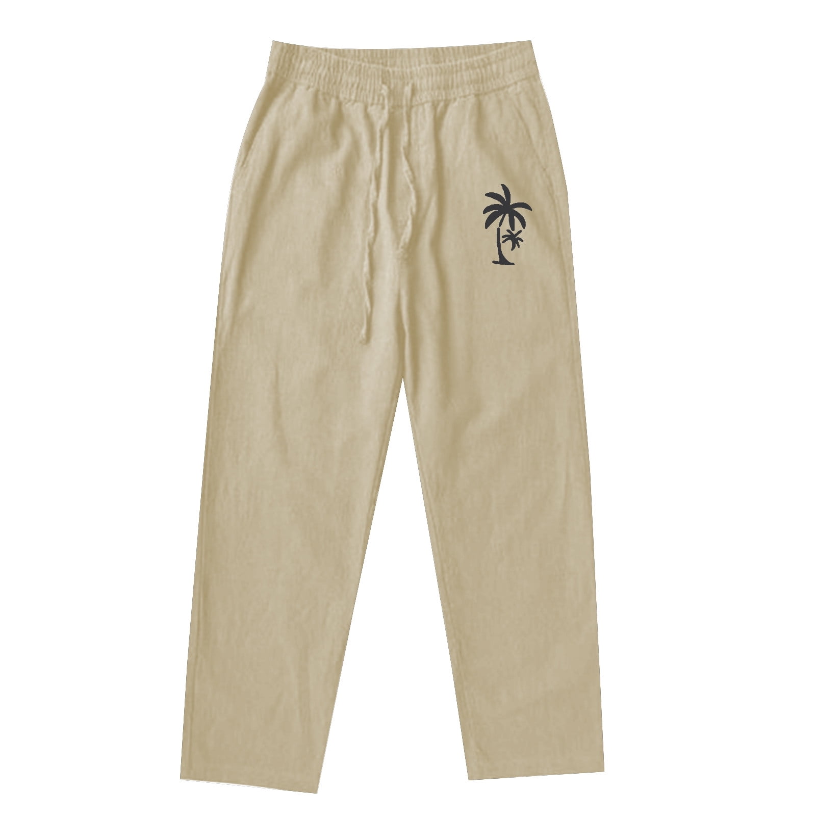 BOOMNY Mens Baggy Linen Pants Straight Leg Hawaii Pants for Men Loose ...