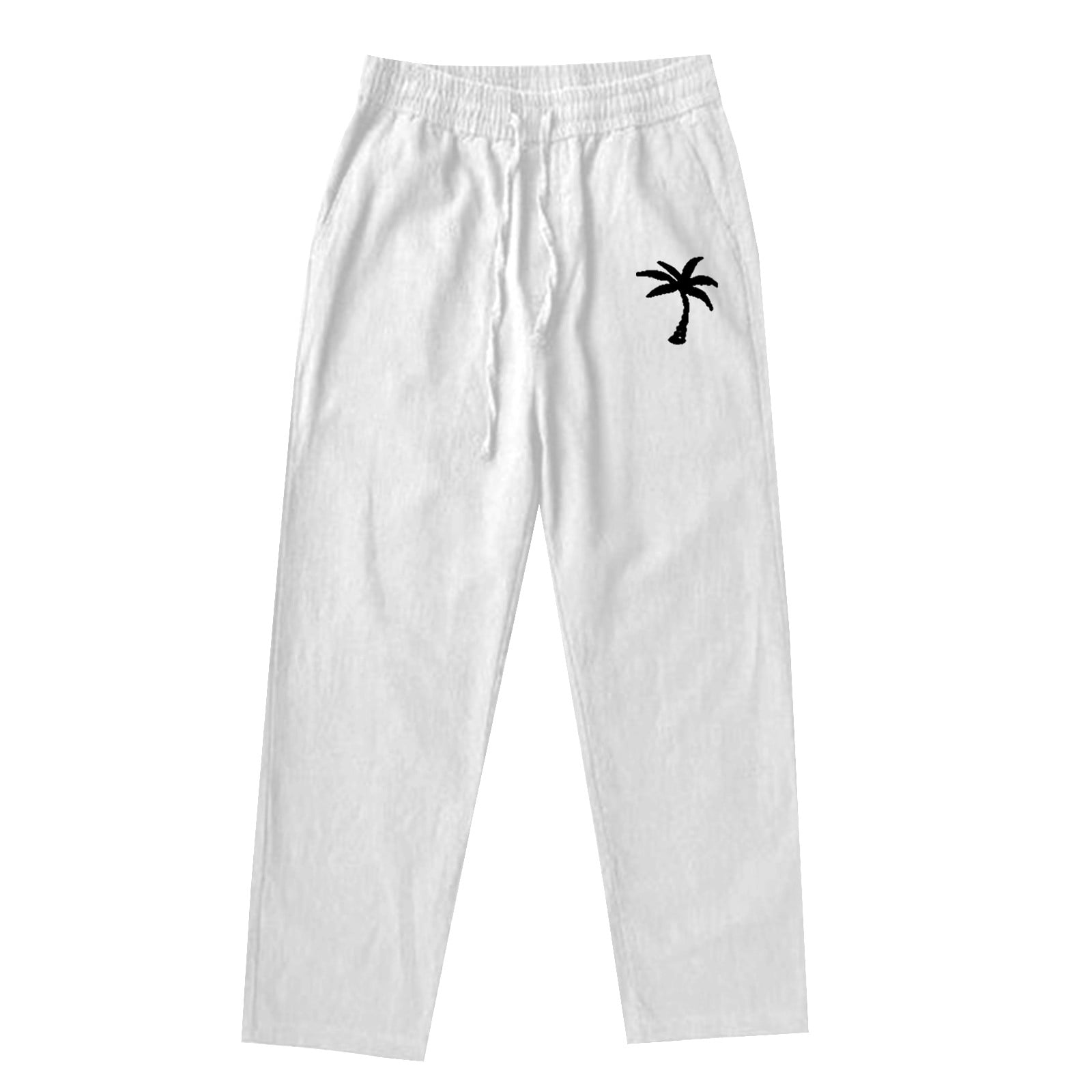 BOOMNY Mens Baggy Linen Pants Straight Leg Hawaii Pants for Men Loose ...