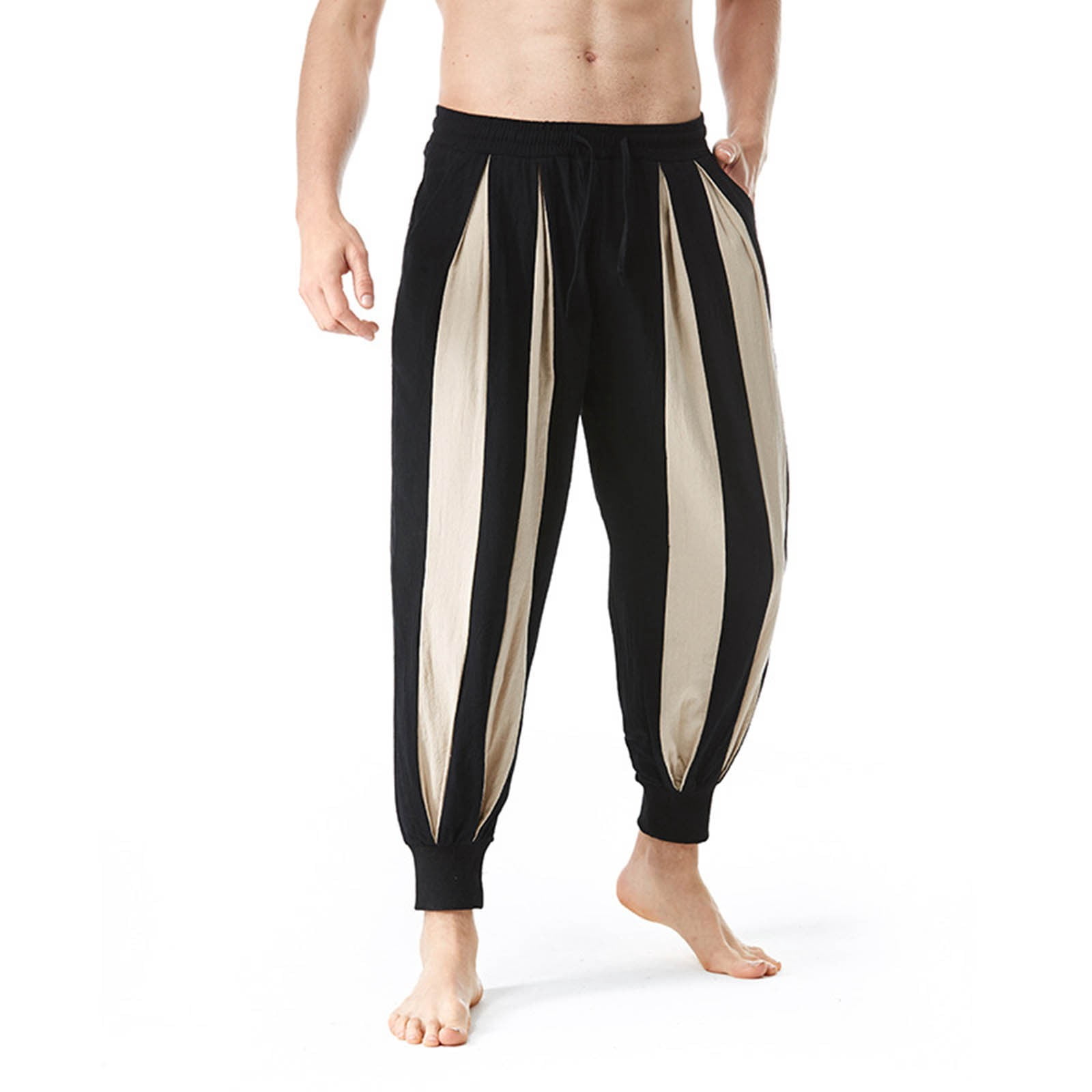 BOOMNY Mens Baggy Linen Pants Straight Leg Pants for Men Loose Fit ...