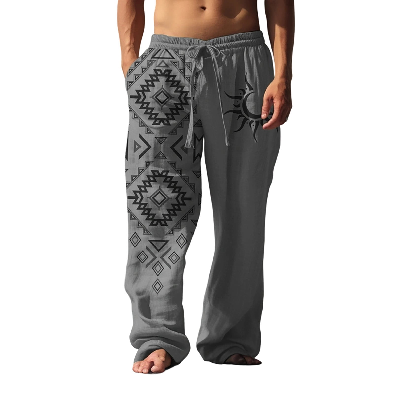 BOOMNY Mens Baggy Linen Pants Wide Leg Pants for Men Loose Fit Elastic ...